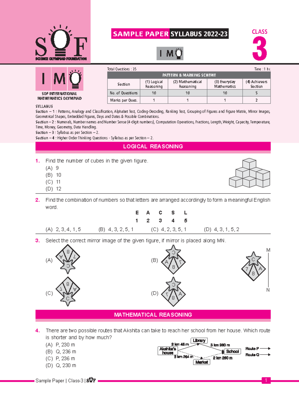 Imo sample paper class-3 - Sample Paper | Class-3 | 1 LOGICAL REASONING ...