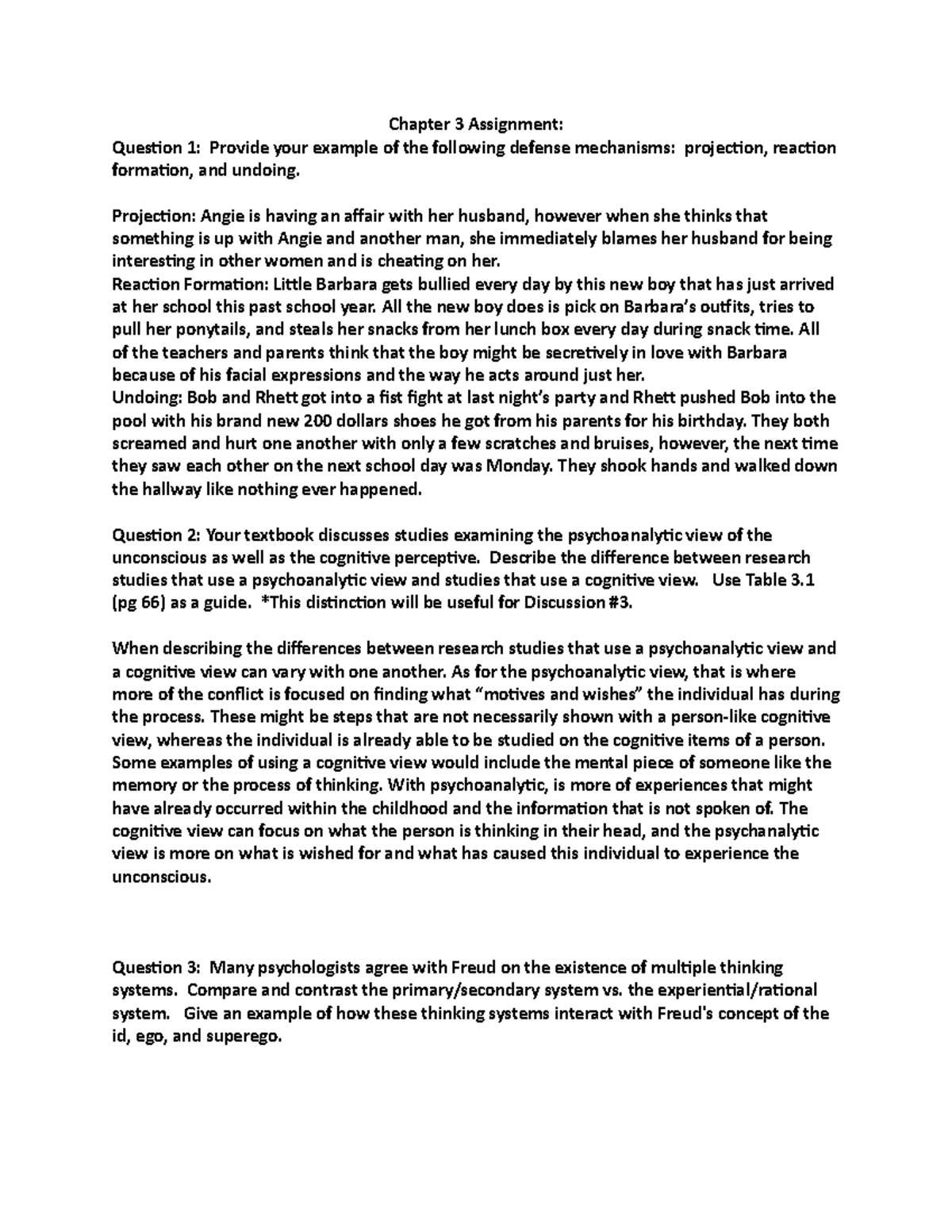 Chapter 3 Assignment - Chapter 3 Assignment: Question 1: Provide your ...