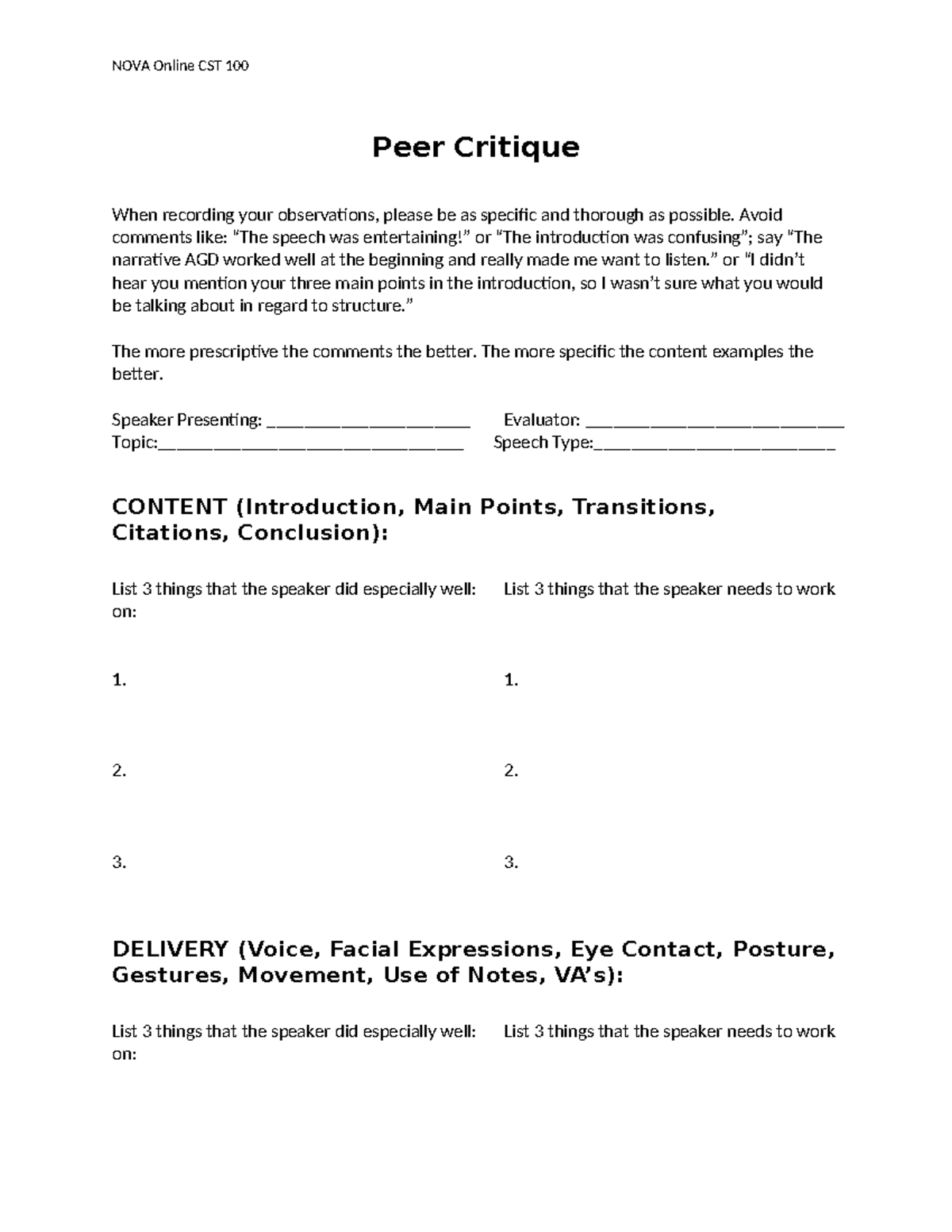 Peer Critique - asasa - NOVA Online CST 100 Peer Critique When ...