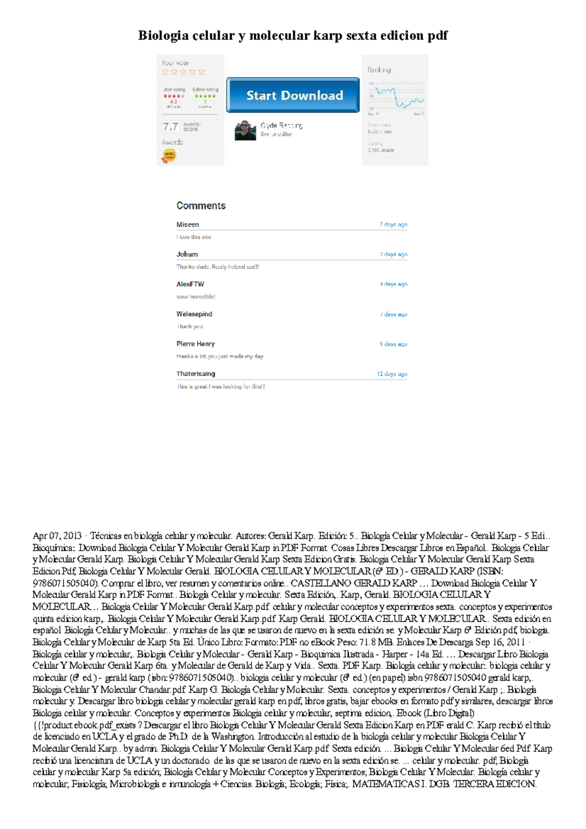 Biologia celular y molecular karp sexta - Autores: Gerald Karp. Edición ...