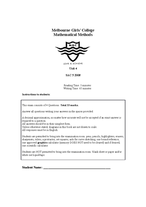 12MM Application Task SAC 1 part 1 - Mathematical Methods Unit 3 Application Task (SAC 1) 2020 ...