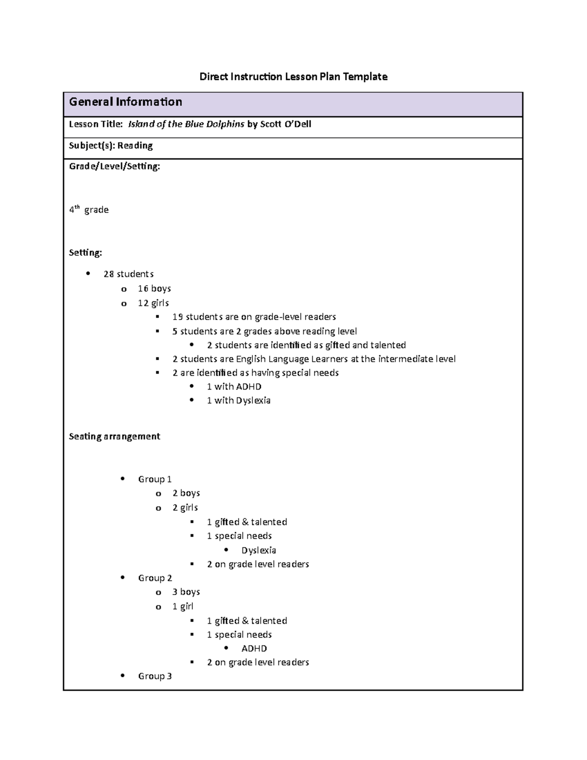 Reading methods and intervention lesson plan - Direct Instruction ...
