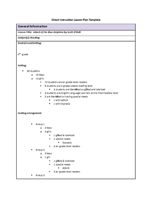 Direct Instruction Lesson Plan Template for Language Arts and ...