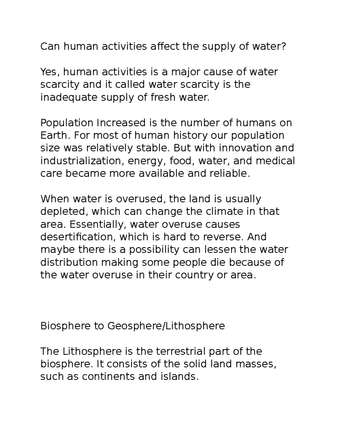 Can human activities affect the supply of water - Population Increased ...