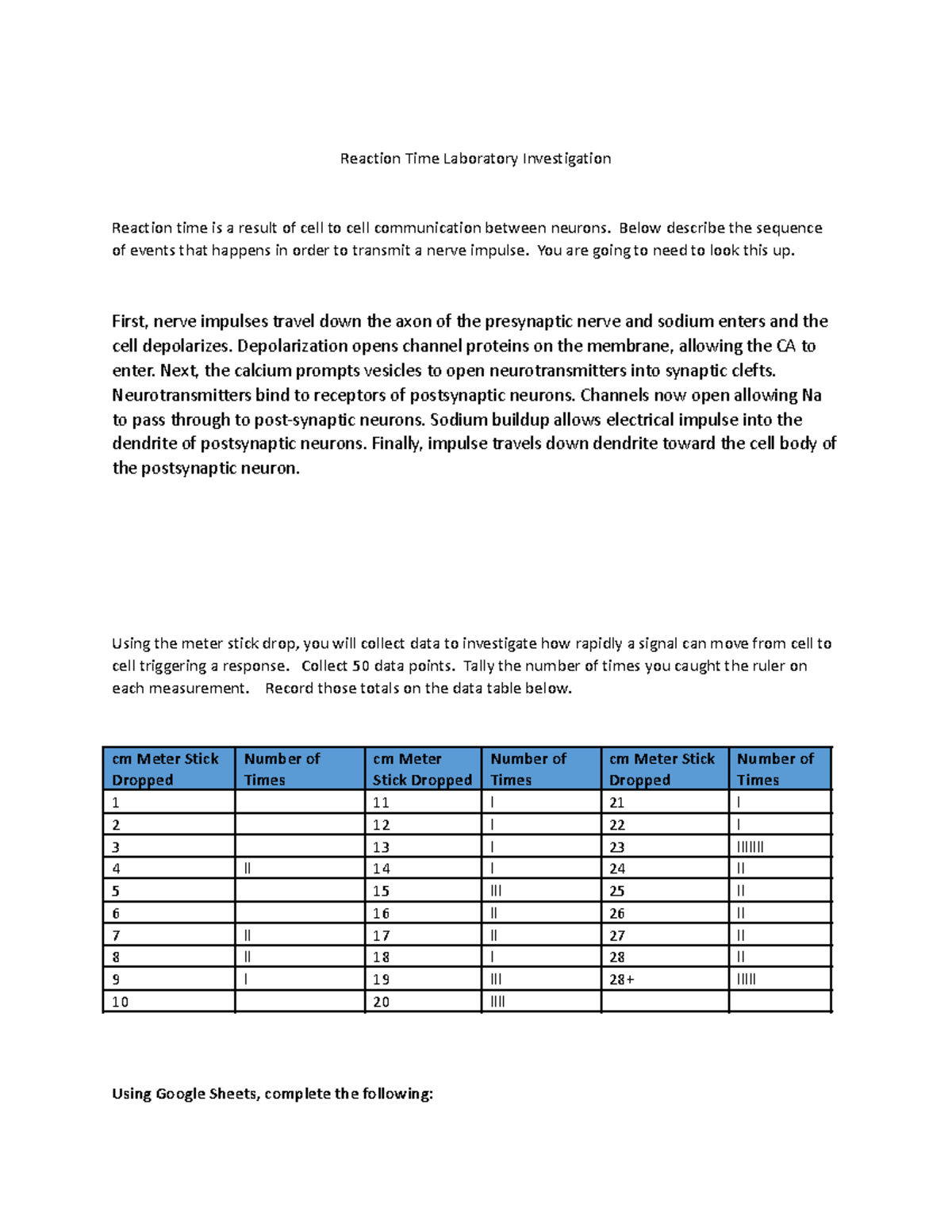 Reaction Time Lab Investigation - Reaction Time Laboratory ...