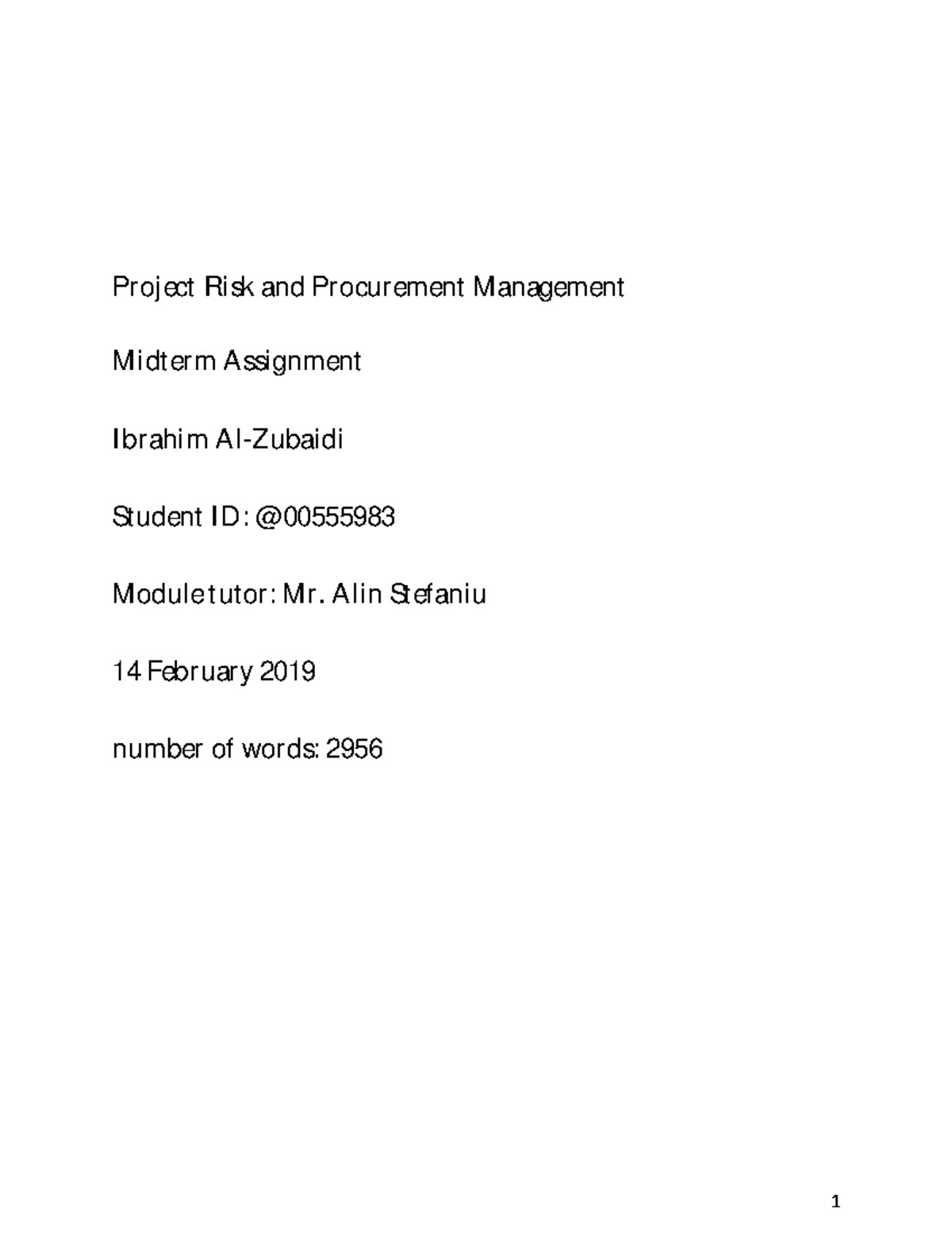 Project Risk and Procurement Management - Midterm Assignment Ibrahim Al ...