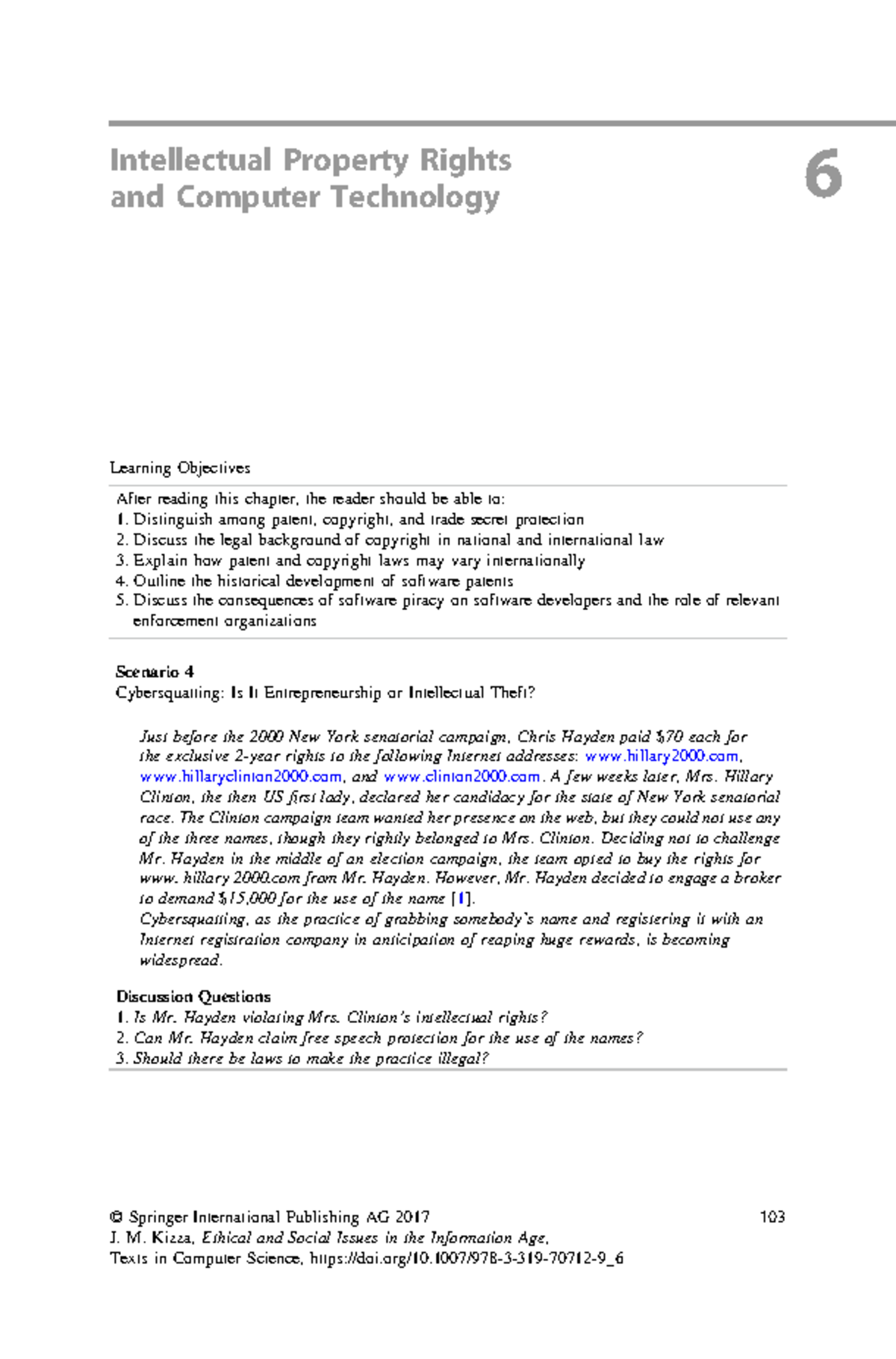 Chapter 6 - Intellectual Property Rights and Computer Technology - 6 ...