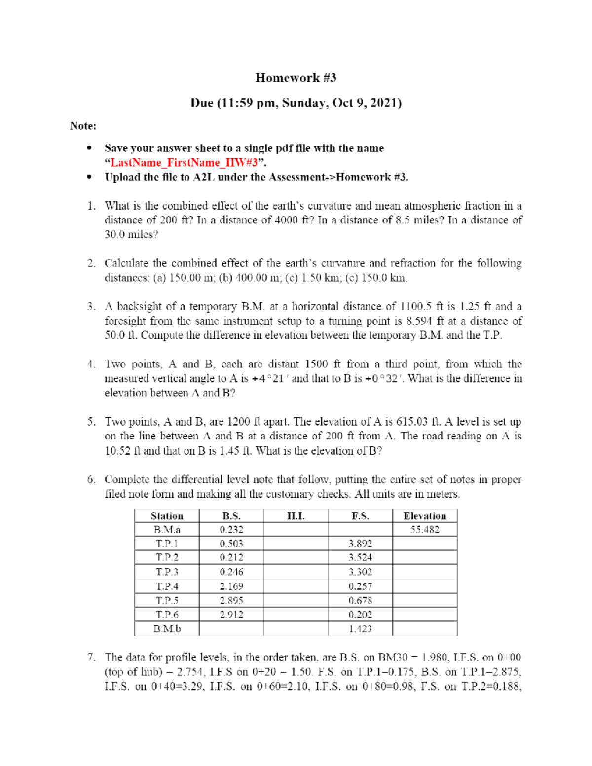 Homework #3 - Civeng 2A03 Surveying and Measurement for Transportation ...