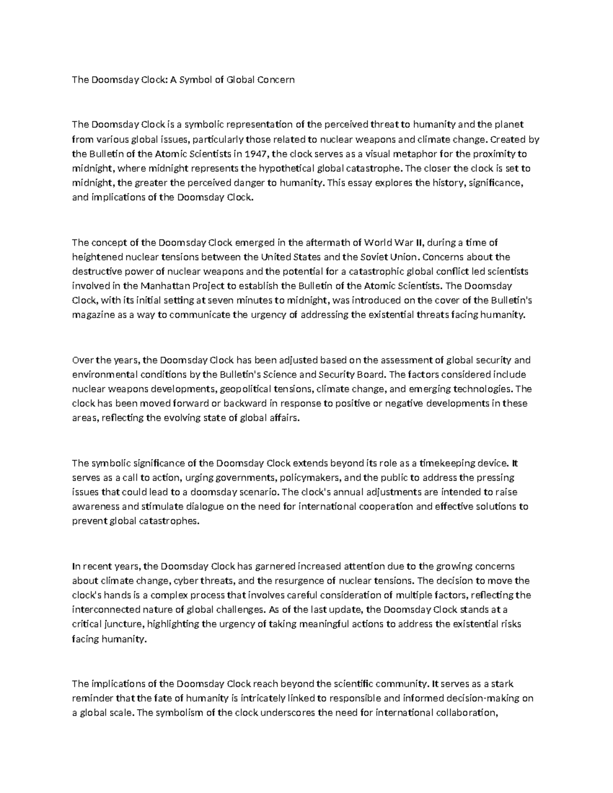 The Doomsday Clock - notes - The Doomsday Clock: A Symbol of Global ...