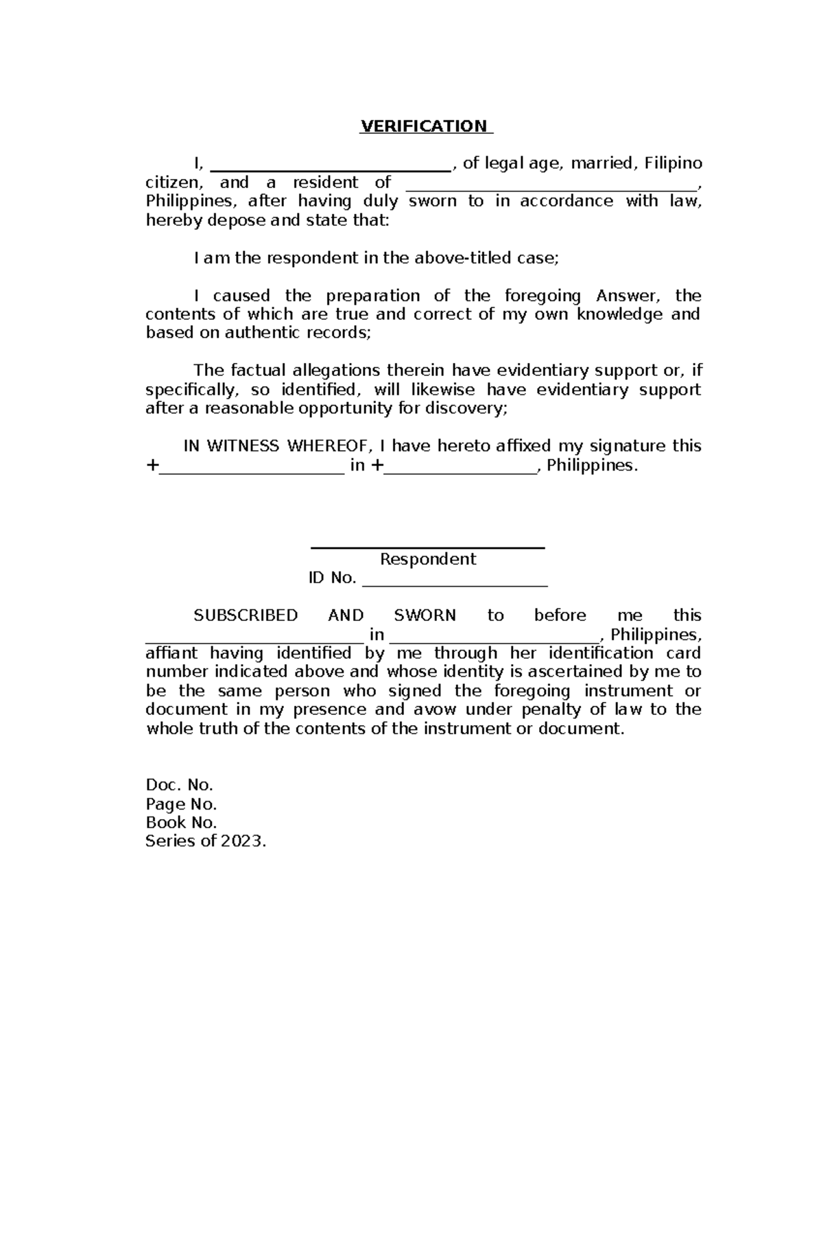 Verification flores-no counterclaim - VERIFICATION I ...