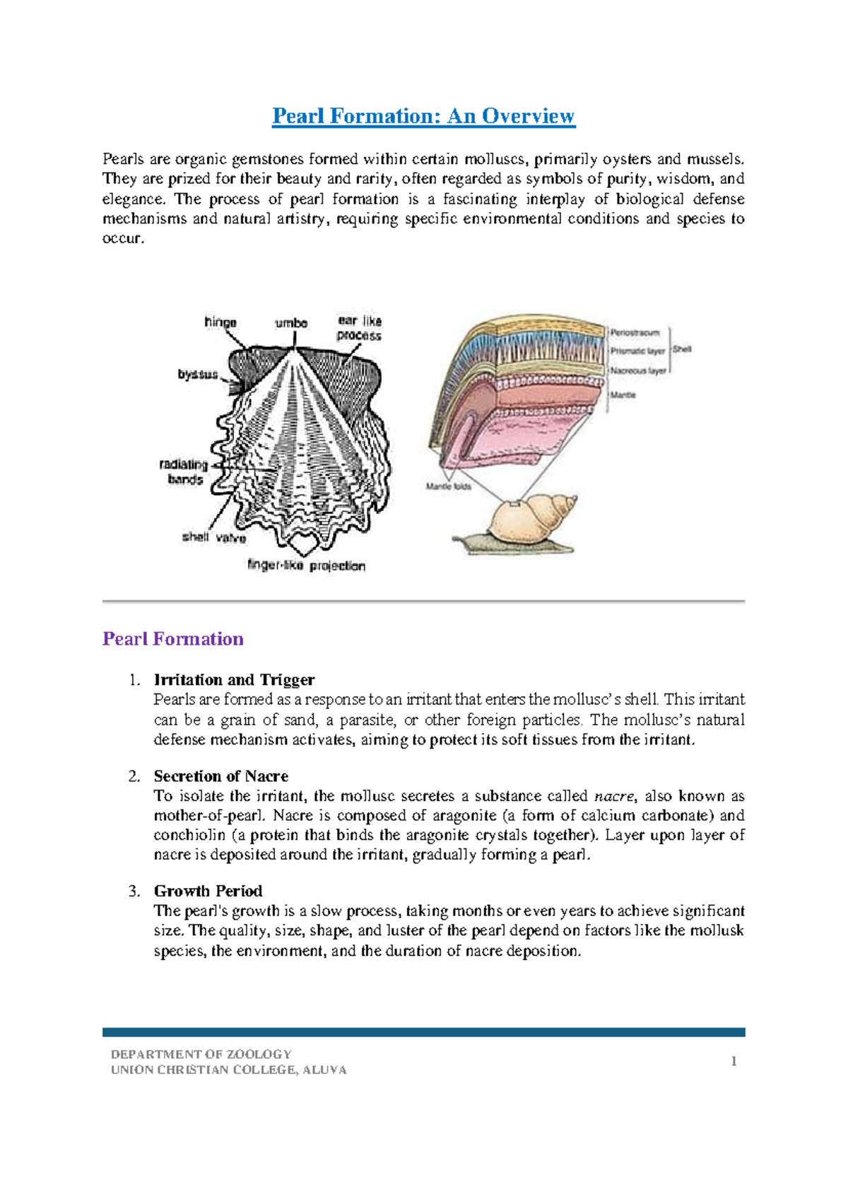 Pearl Formation - DEPARTMENT OF ZOOLOGY Pearl Formation: An Overview ...