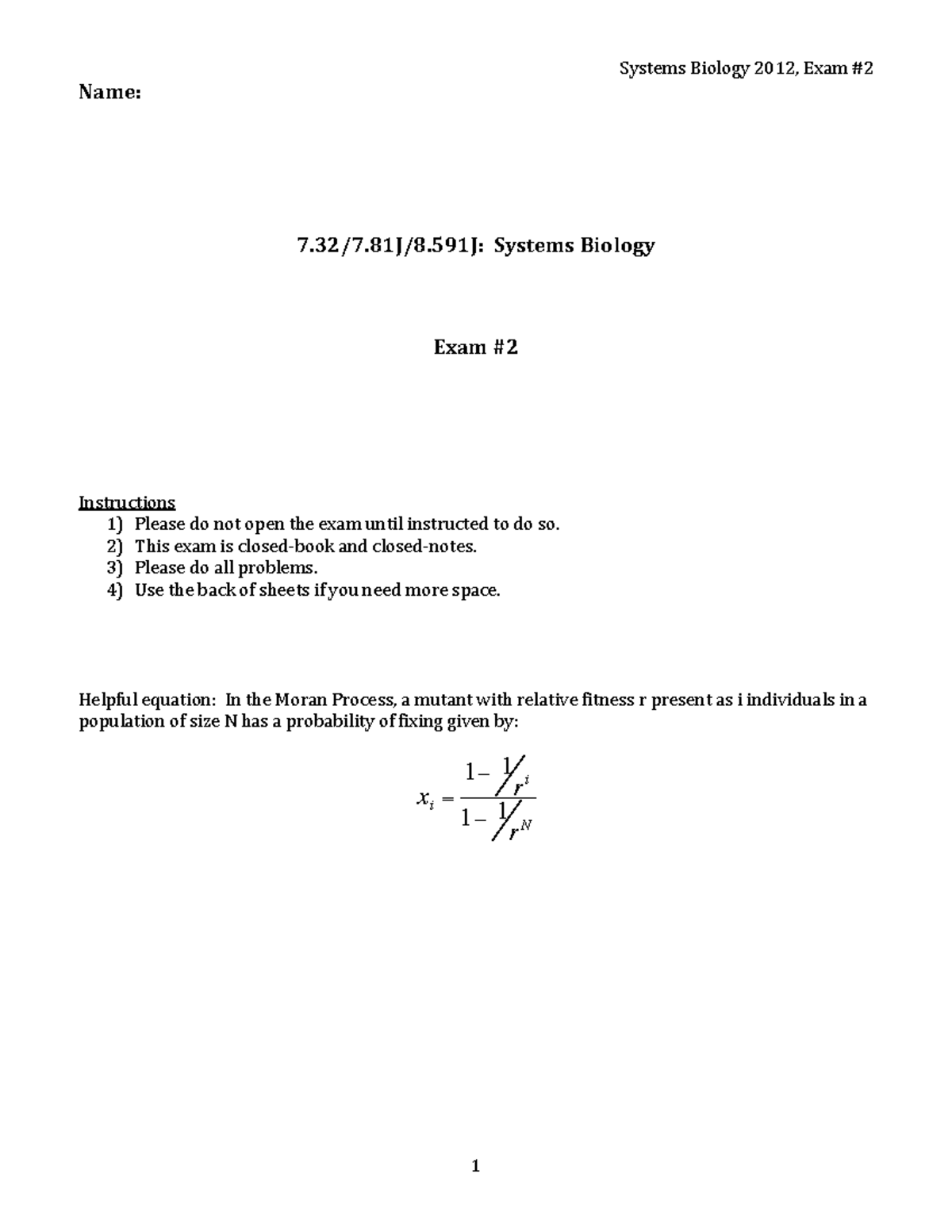 Exam2 2012 - problem - Name: 7.32/7.81J/8: Systems Biology Exam ...