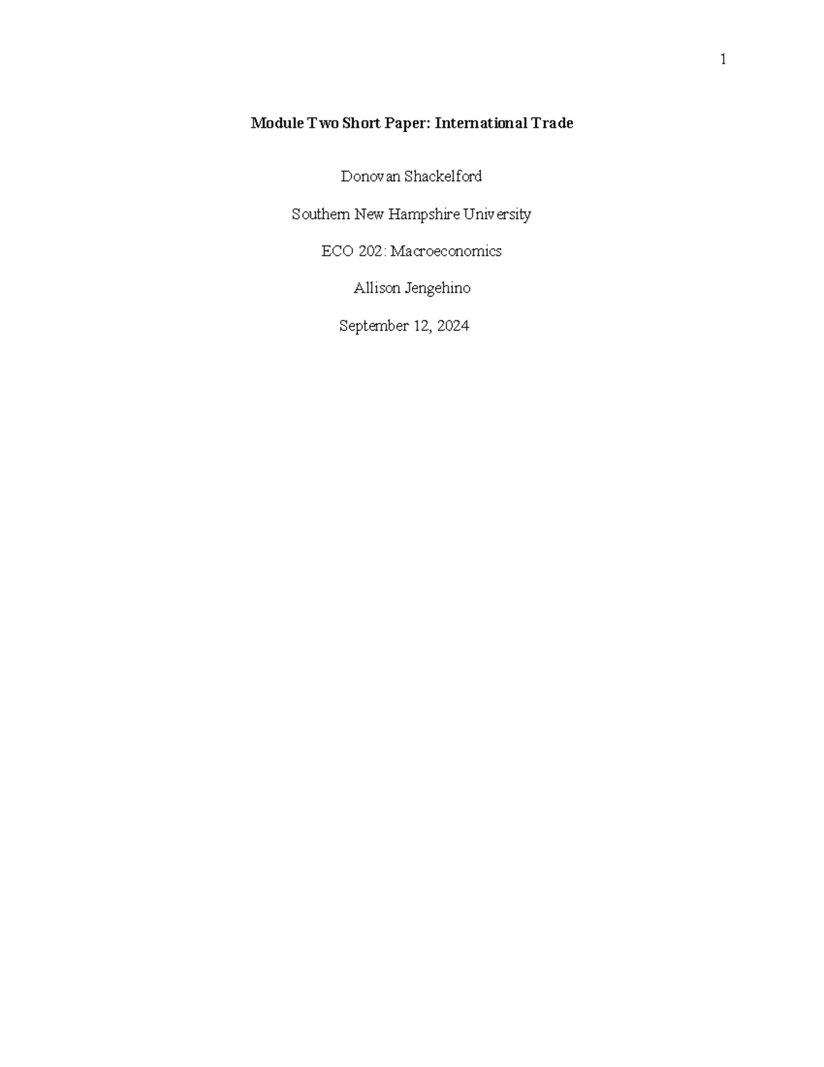 ECO 202 Module Two Short Paper Completed - Module Two Short Paper ...