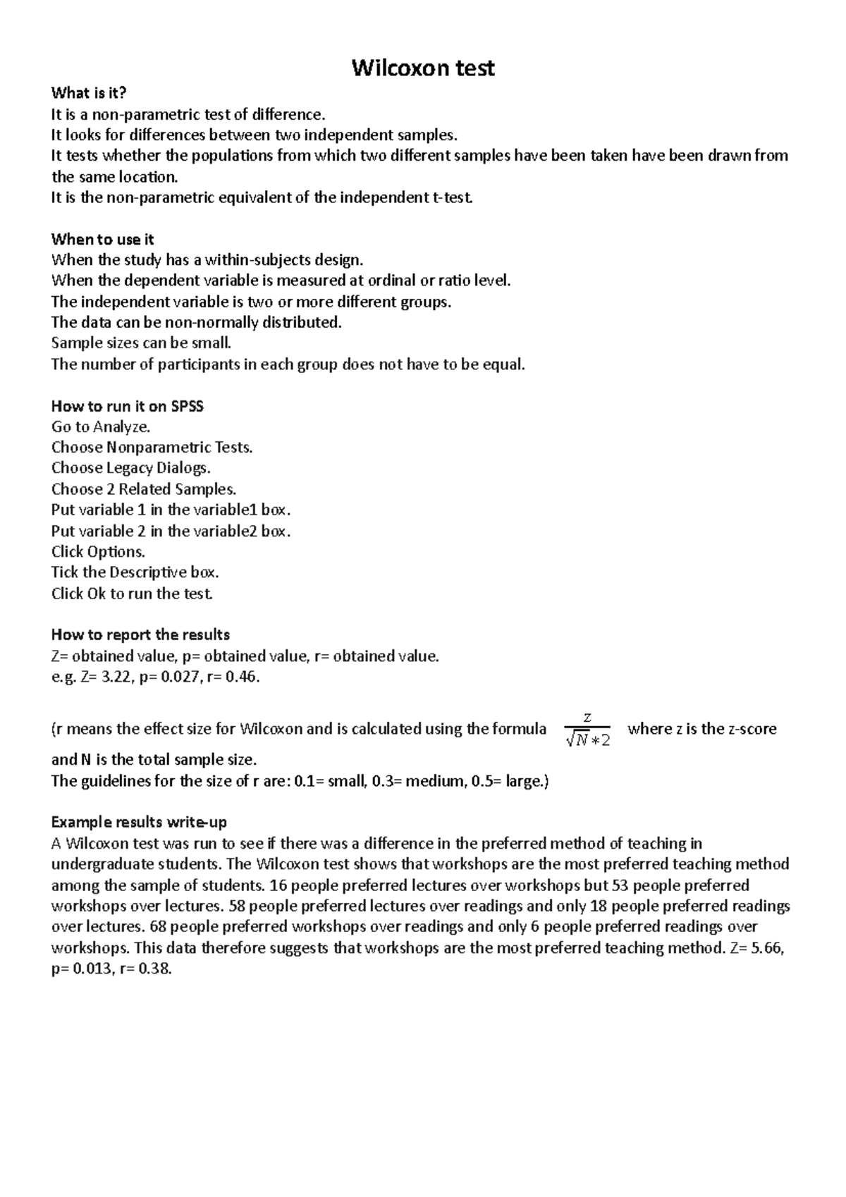 Wilcoxon test - Wilcoxon test What is it? It is a non-parametric test ...