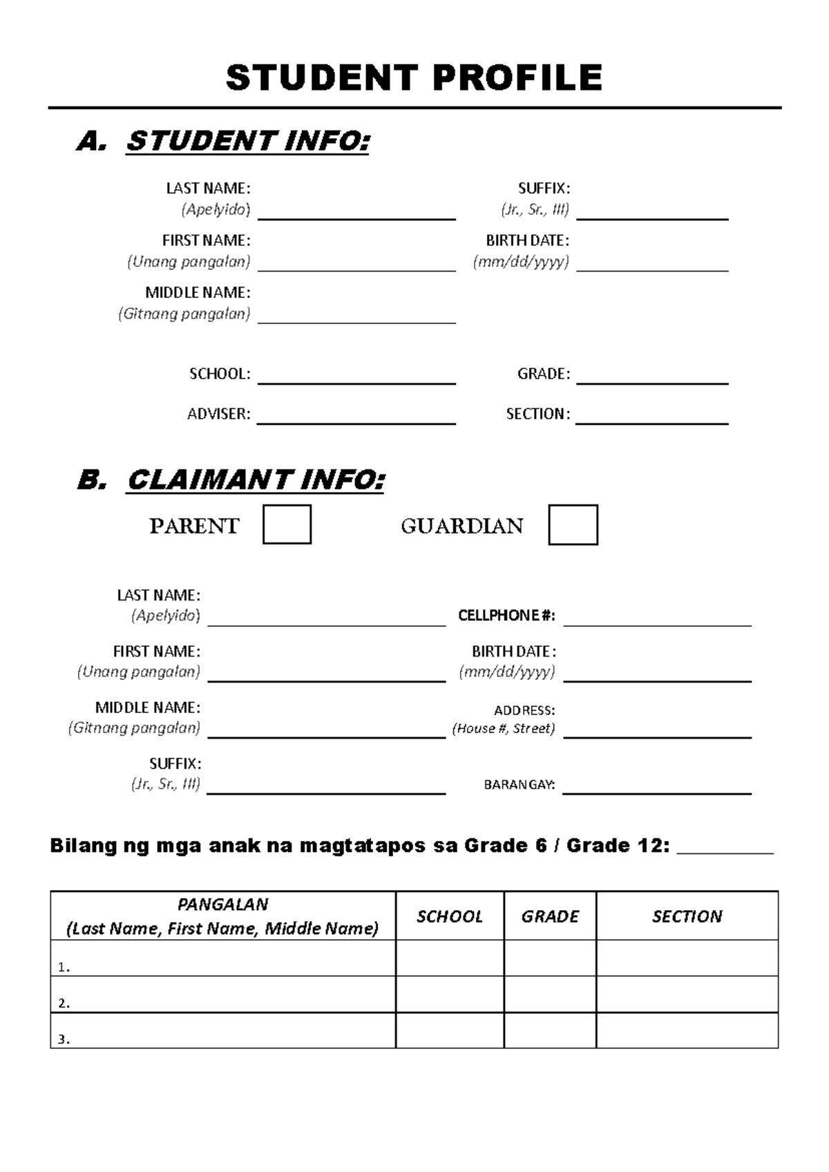 Student Profile 2023 Deped - STUDENT PROFILE A. STUDENT INFO: B ...