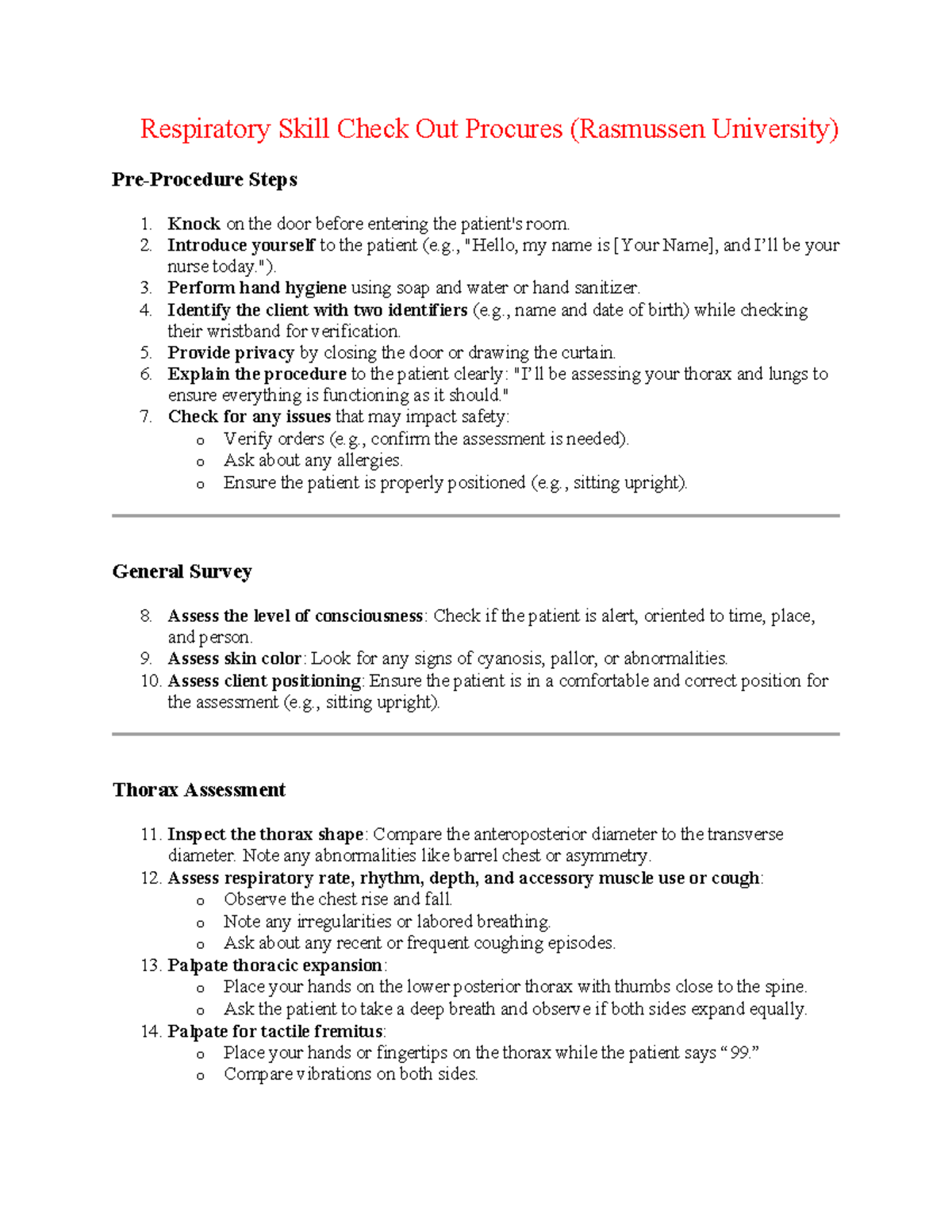 Respiratory Skill Check Out Procures - Knock on the door before ...