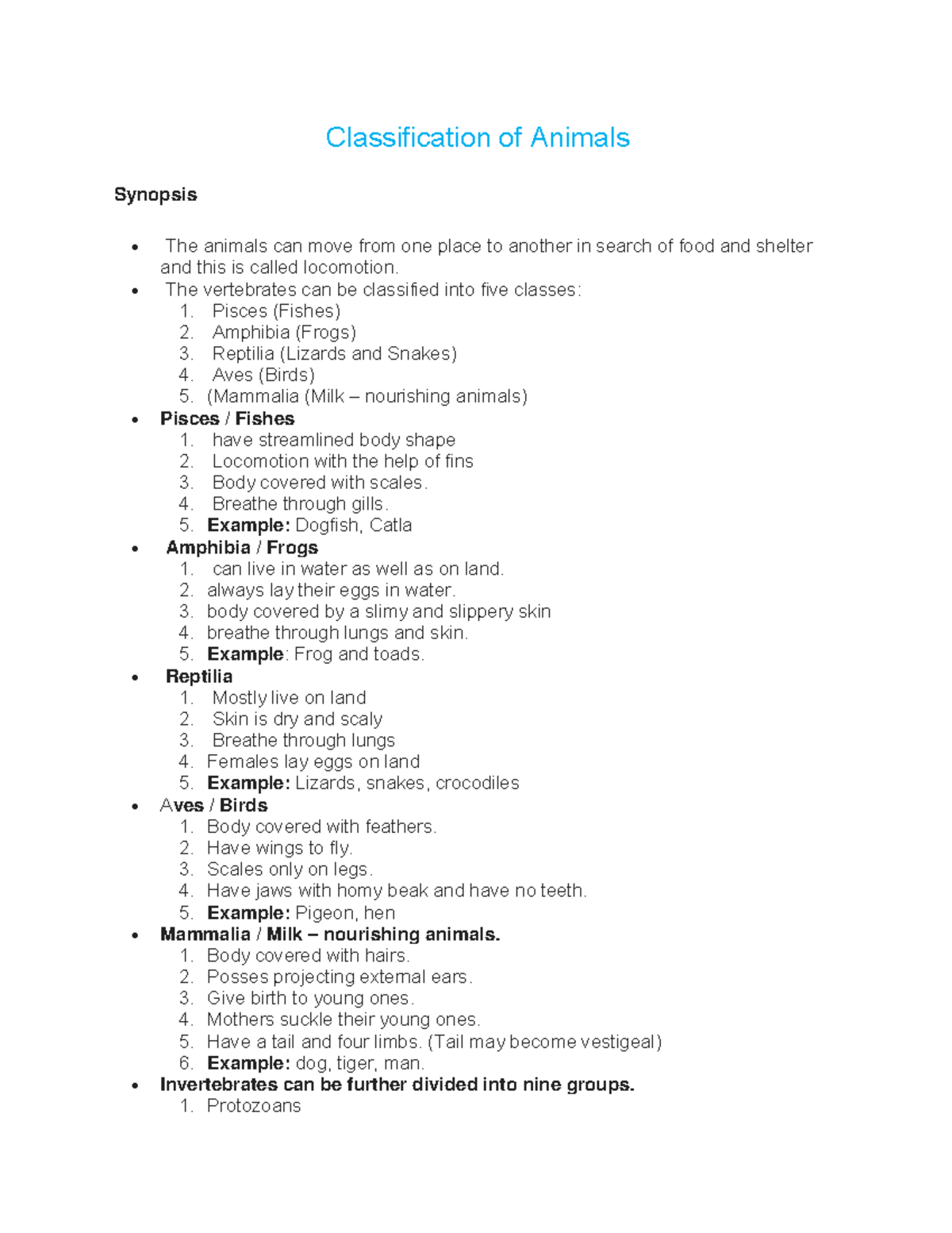 Classification of Animals - ncertbooksolutions Classification of ...