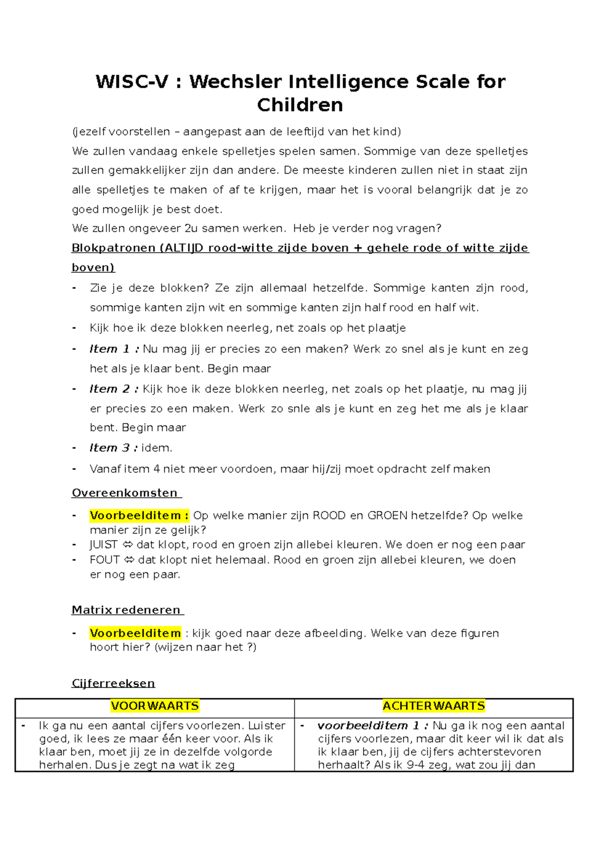 WISC- V testkoffer handleiding - WISC-V : Wechsler Intelligence Scale ...