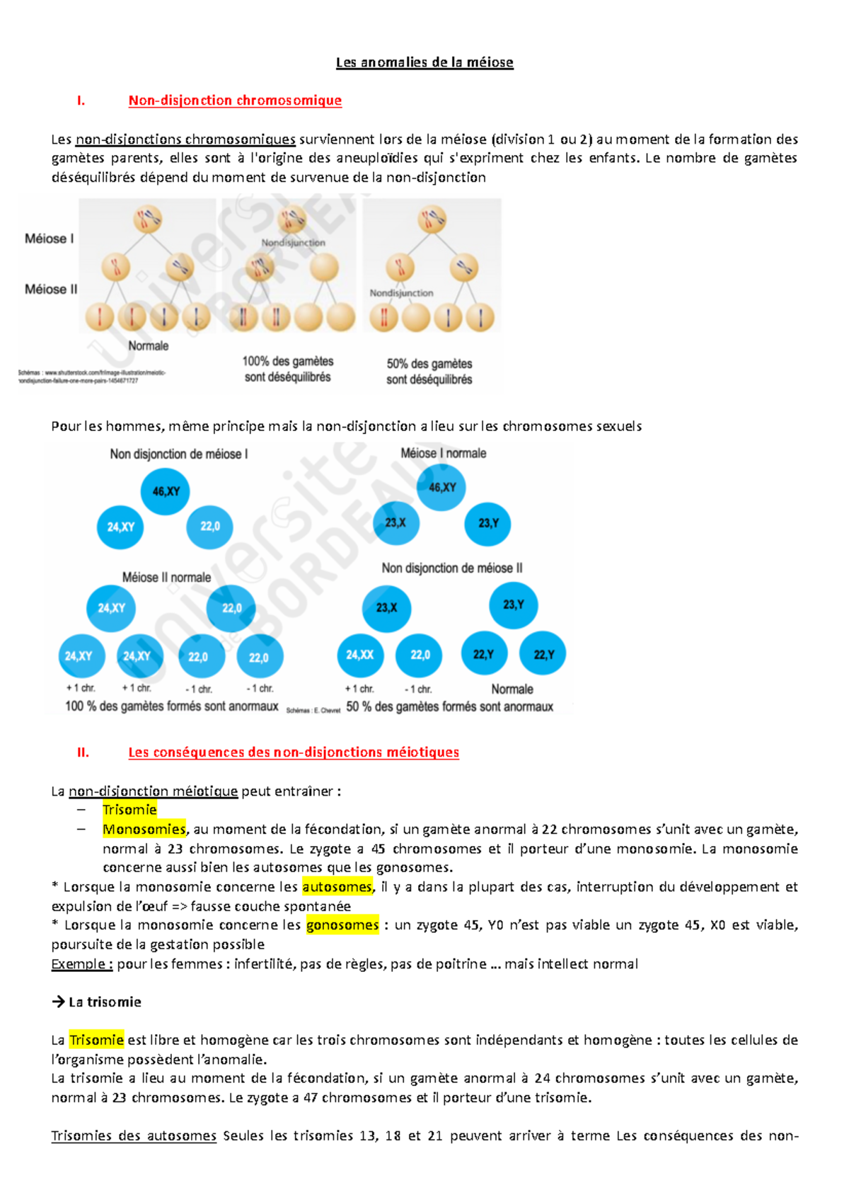 Les anomalies de la méiose - Les anomalies de la méiose I. Non ...