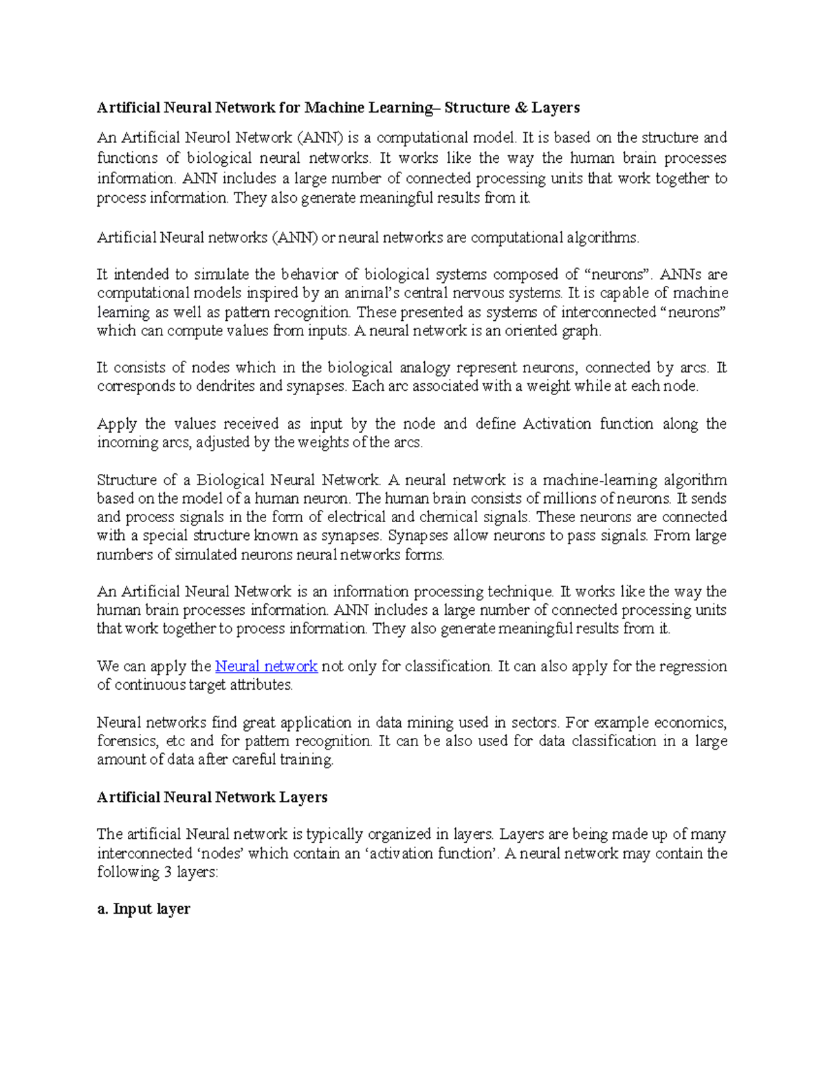 ANN short note - Lecture notes 2 - Artificial Neural Network for ...