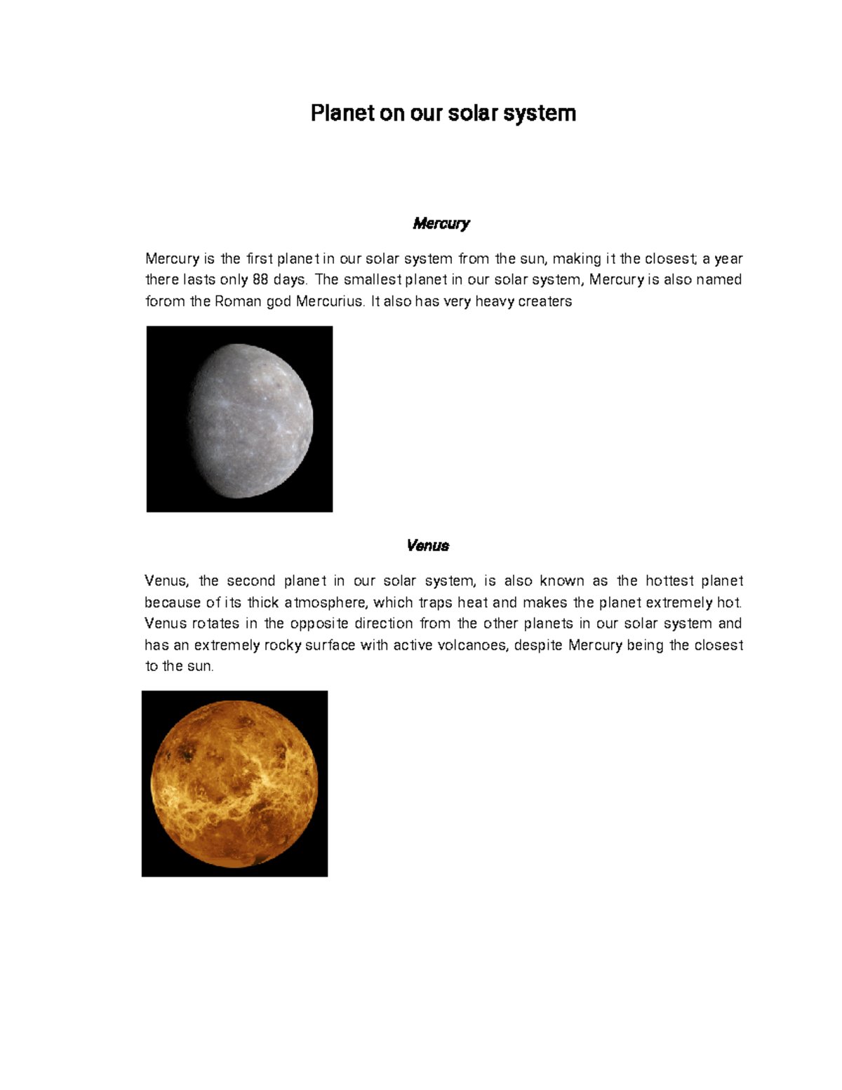 Planet on our solar system-WPS Office - Planetonoursolarsystem Mercury ...