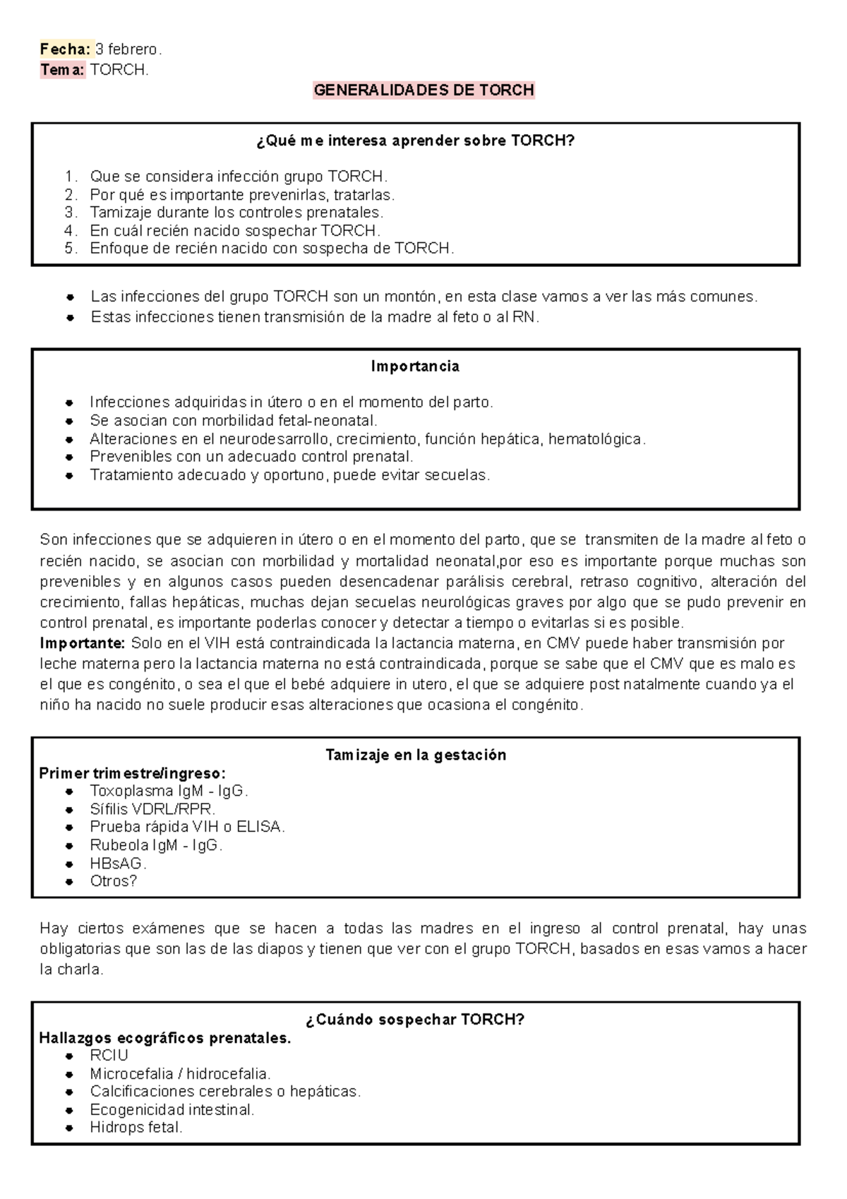 4. Torch - TORCH RN - Fecha: 3 febrero. Tema: TORCH. GENERALIDADES DE ...