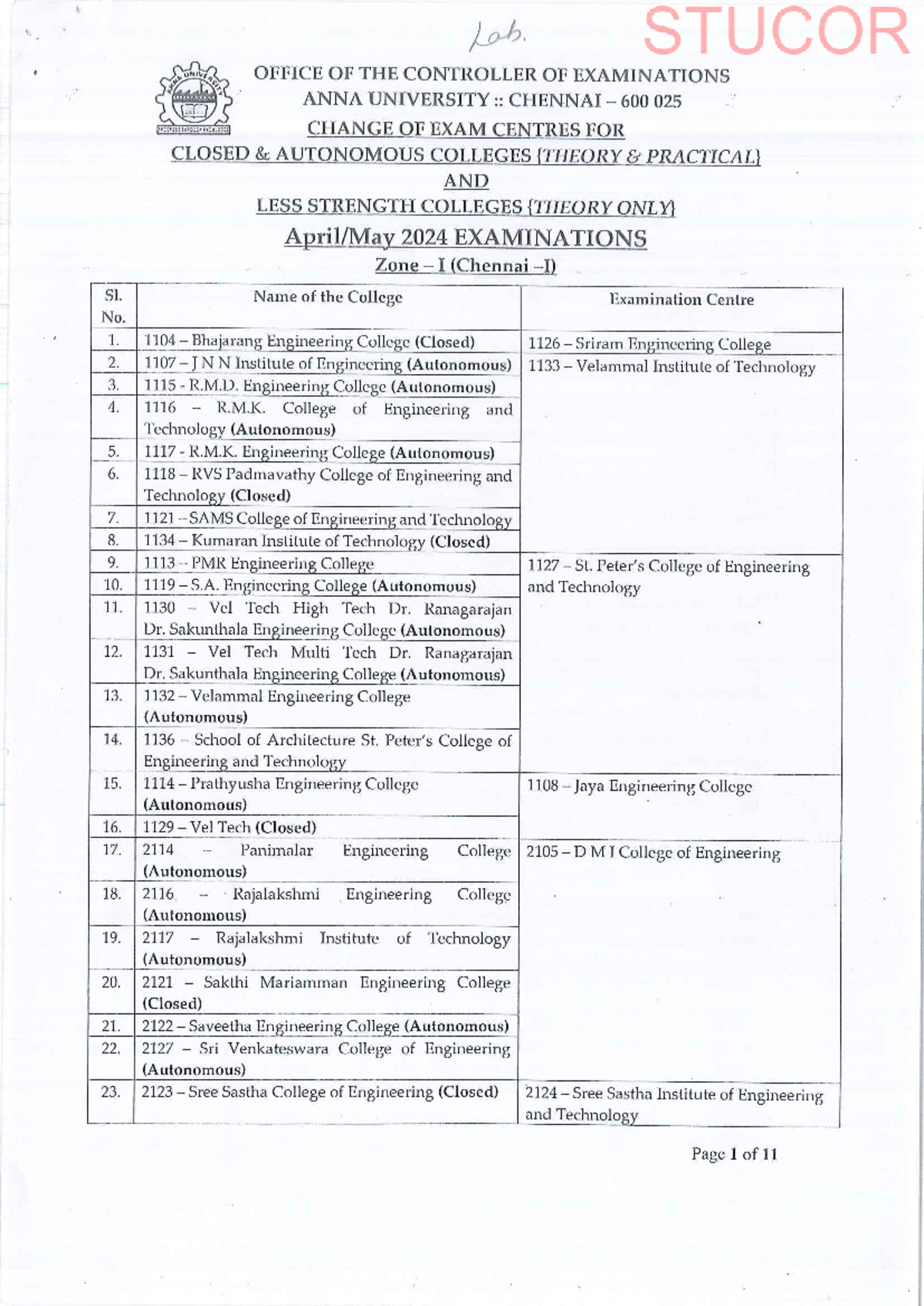 Stucor Change of centre AM24 - Computer Science and Engineering - Studocu