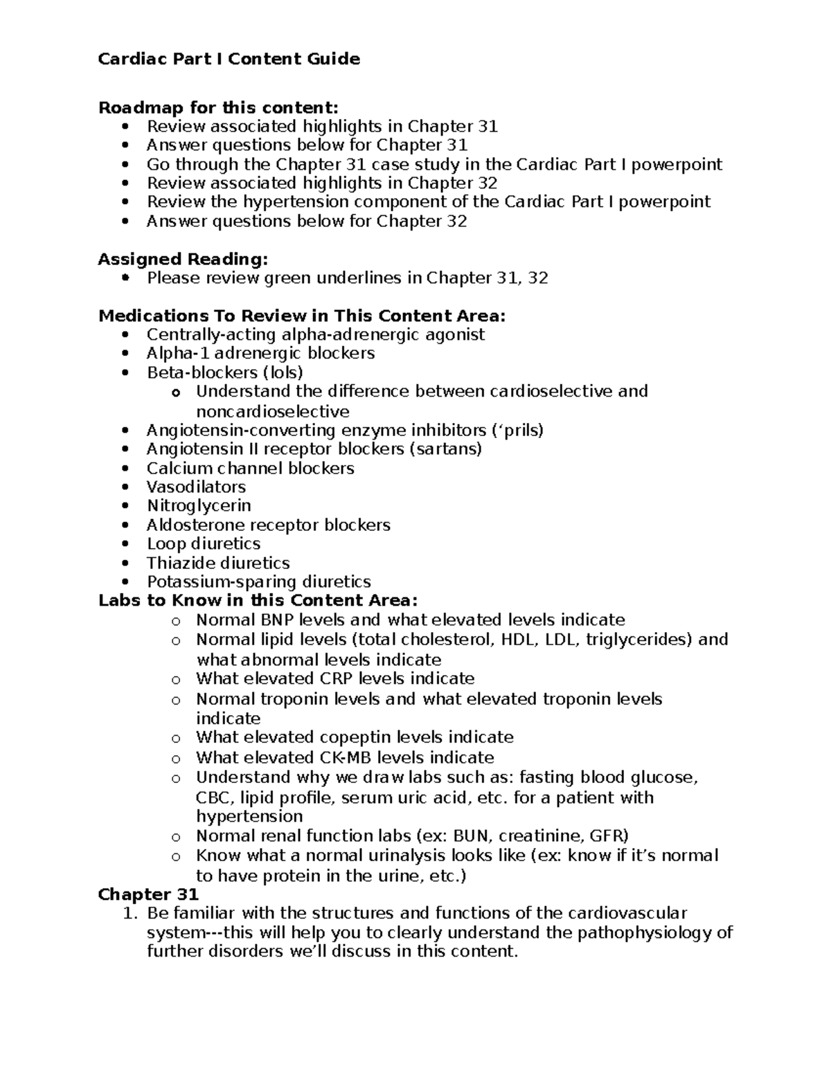 Cardiac Part I Content Guide Spring 2022 - Cardiac Part I Content Guide ...