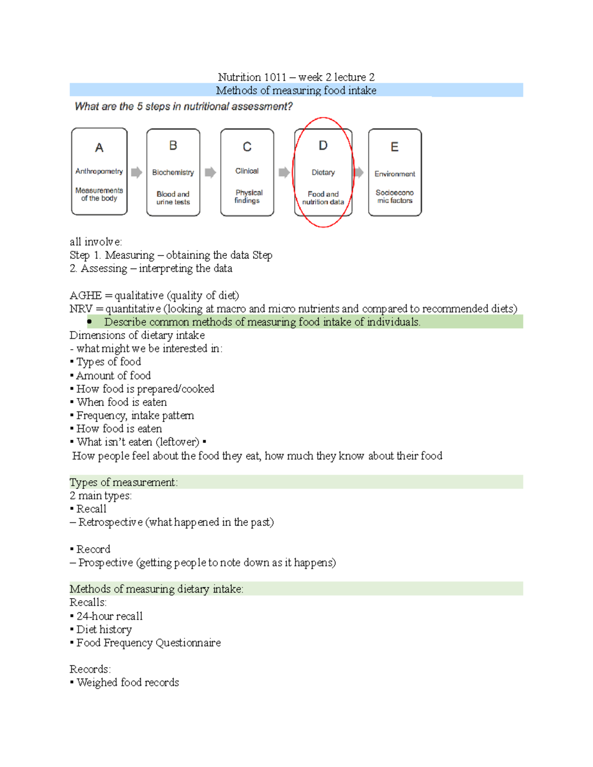 Nutrition 1011 – week 2 lecture 2 - Nutrition 1011 – week 2 lecture 2 ...