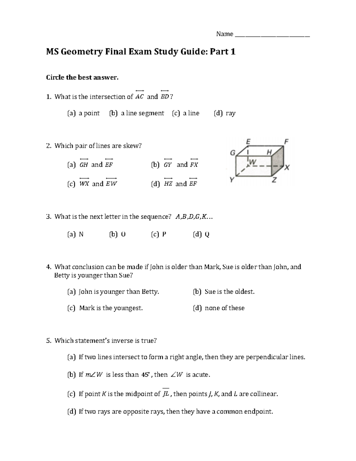 MS Geometry Fall Final Exam Study guide - Name ...