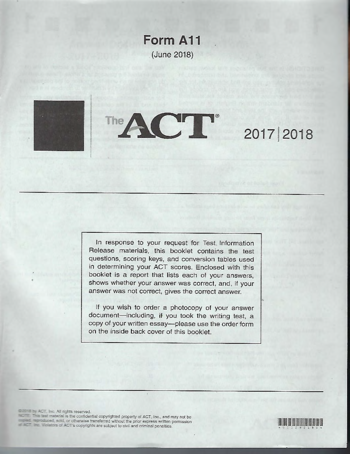 ACT Version A11 June 2018 - TPP 2905 - Studocu