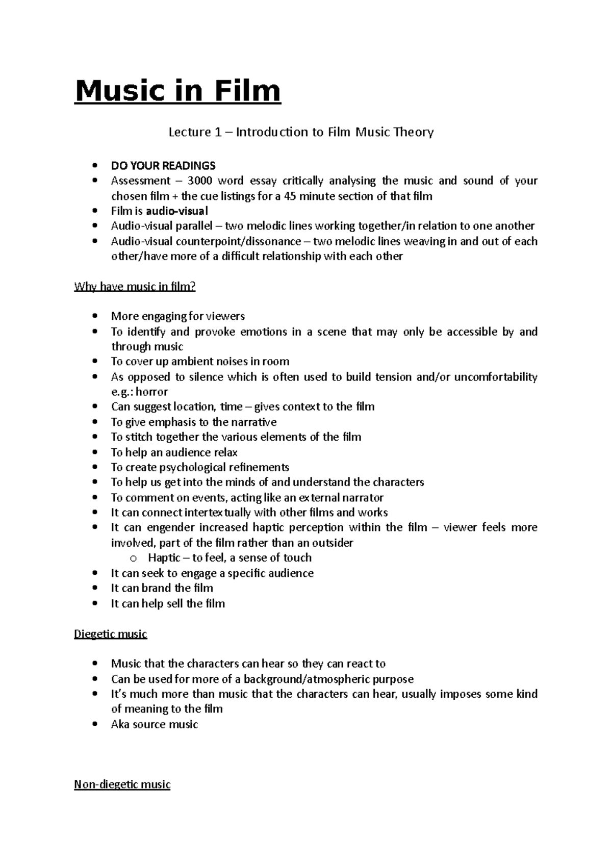 Lecture 1 - Introduction to Film Music Theory - Music in Film Lecture 1 ...