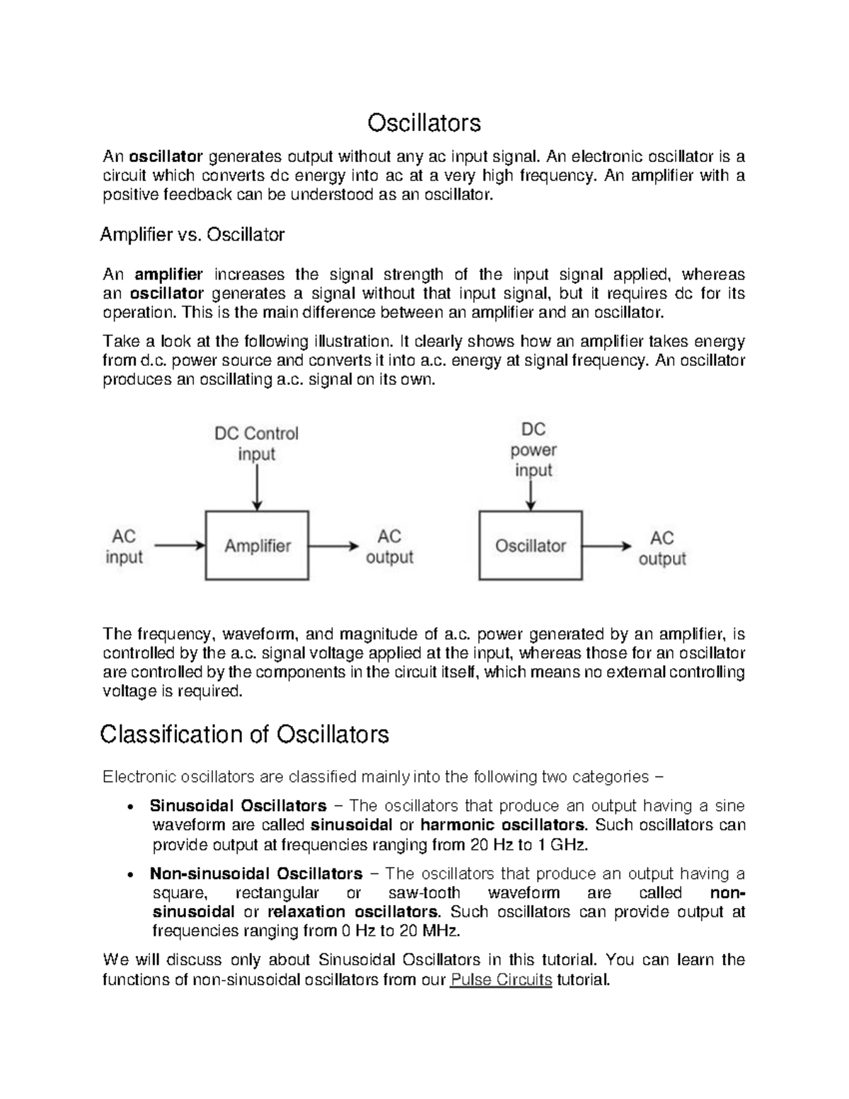 Module 3.1 Oscillators - Oscillators An oscillator generates output ...