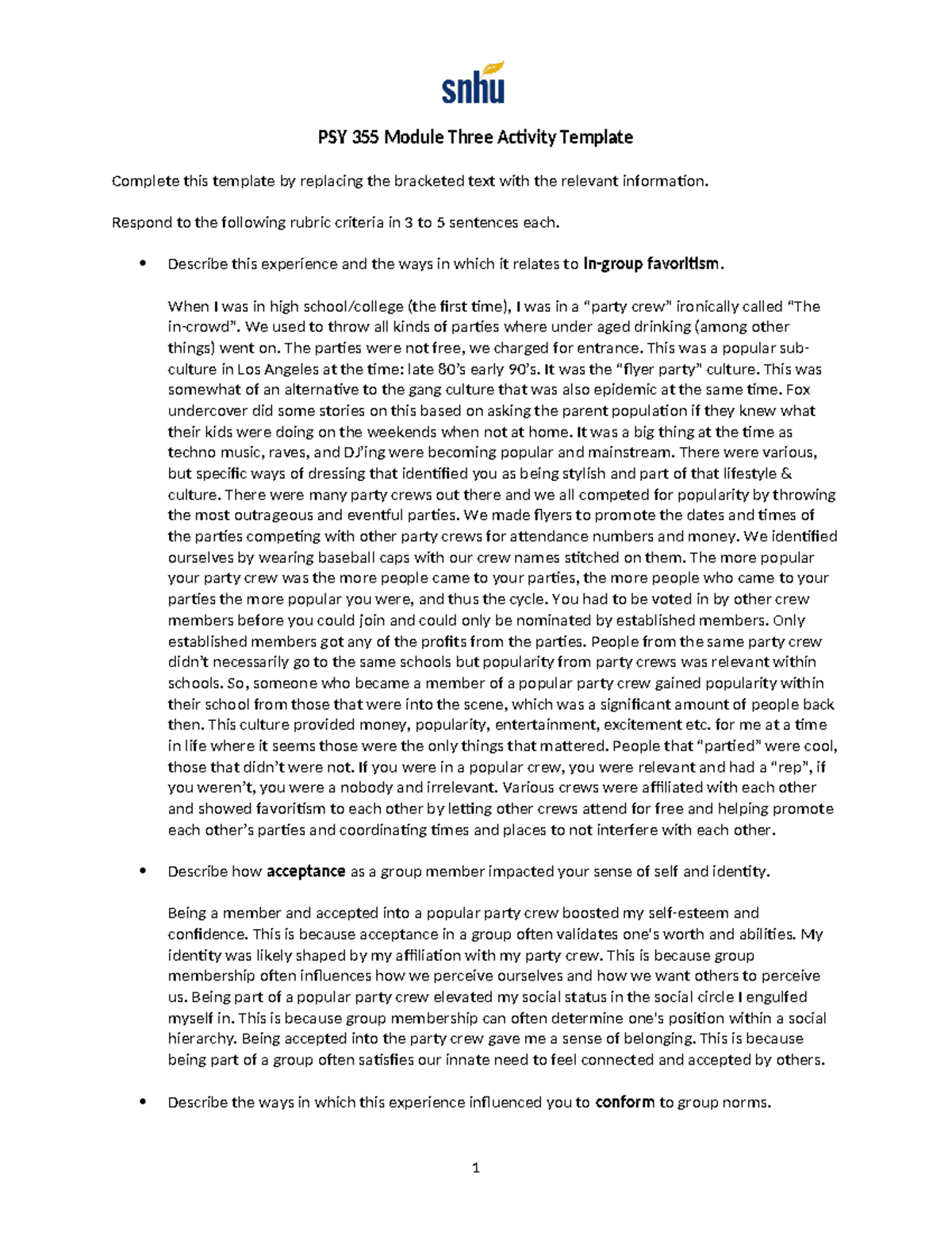 PSY 355 Module Three Activity assignment - PSY 355 Module Three ...