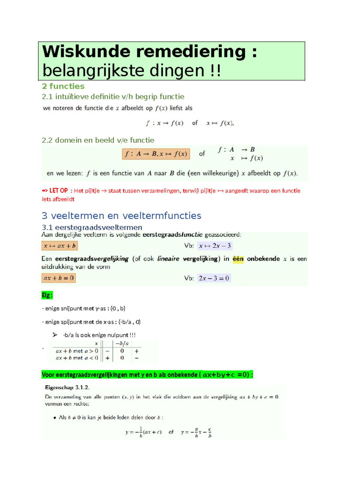 Wiskunde remediering - voor het snijden van de x-as ( y= 0) voor het ...