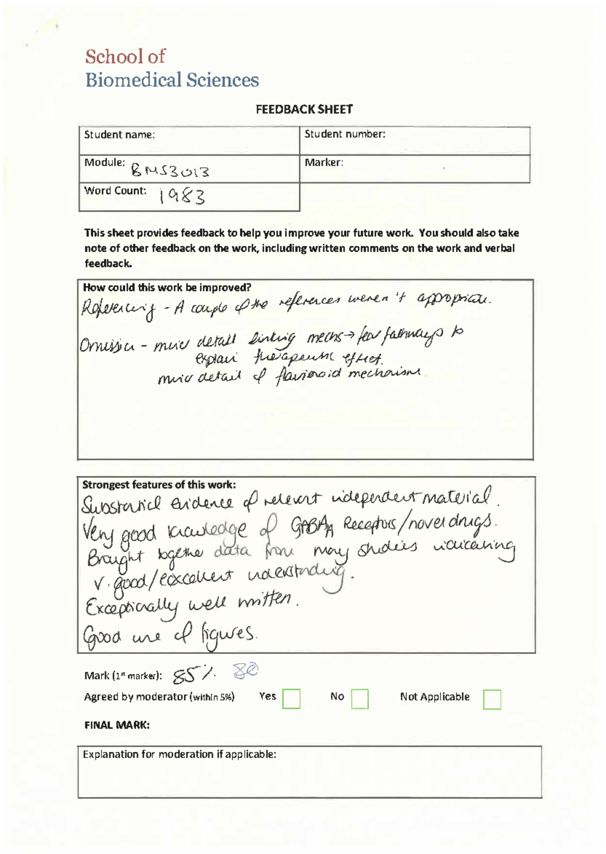 BMS3013 Example Essay Final - Schoolof Biomedical Sciences FEEDBACK ...