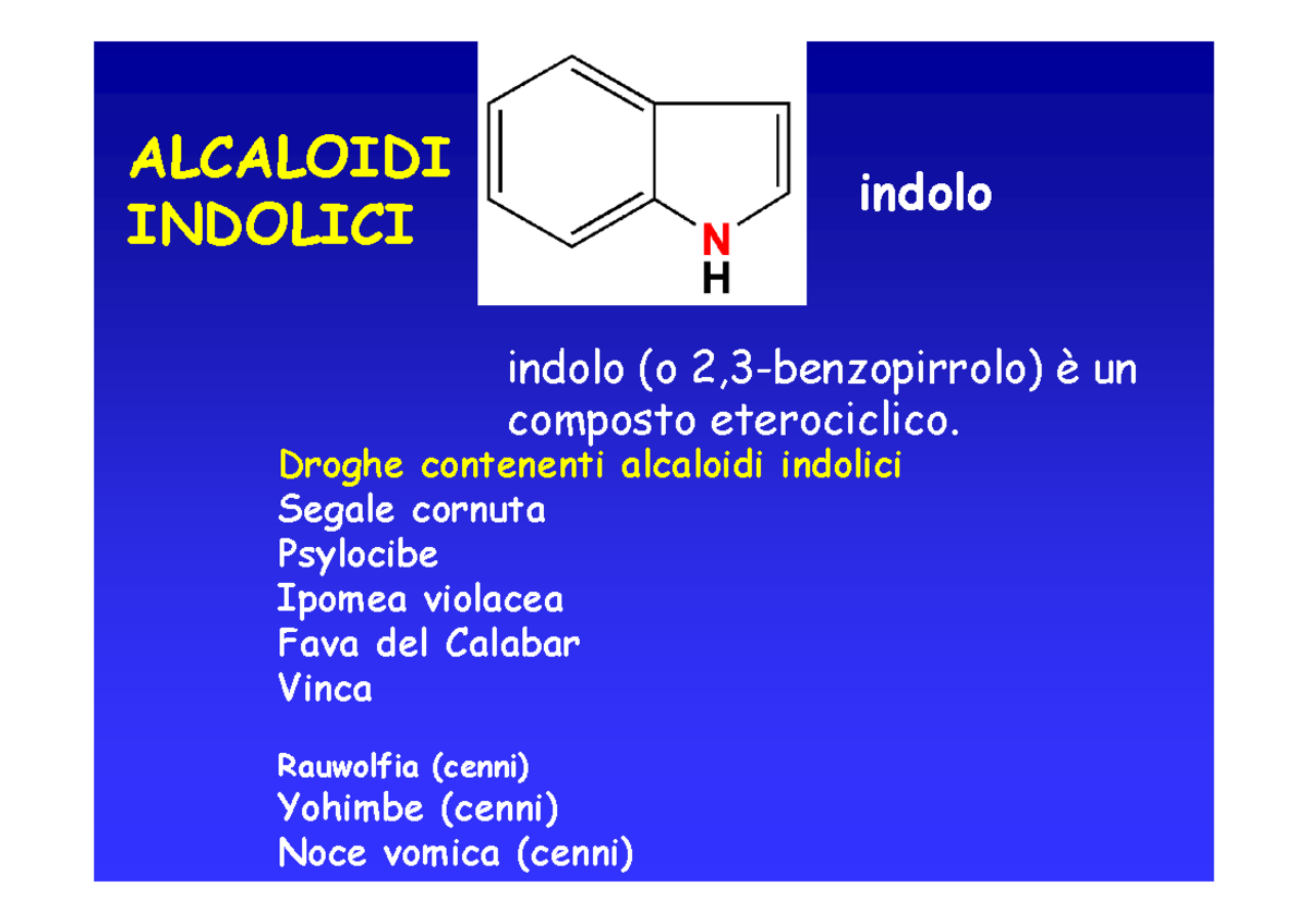 11 Alcaloidi indolici - Slides Corso Farmacognosia 2016/2017 - StuDocu