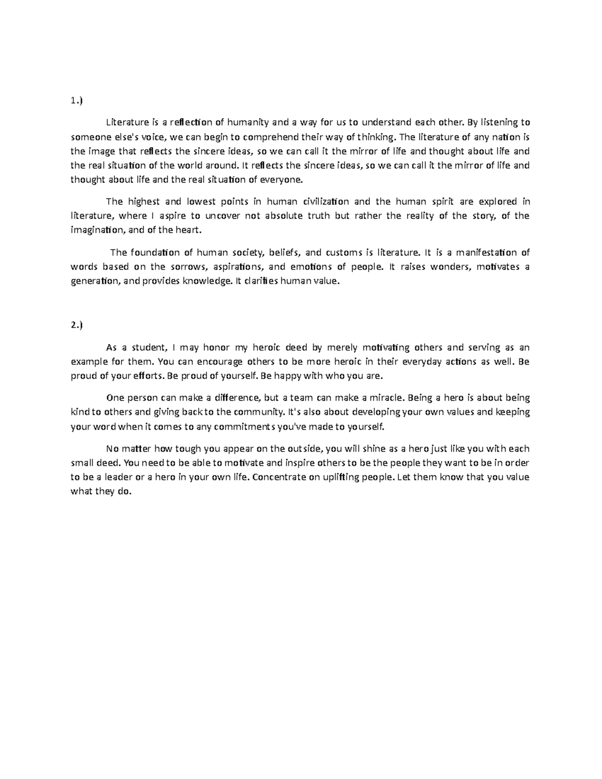 Activity - 1.) Literature is a reflection of humanity and a way for us ...