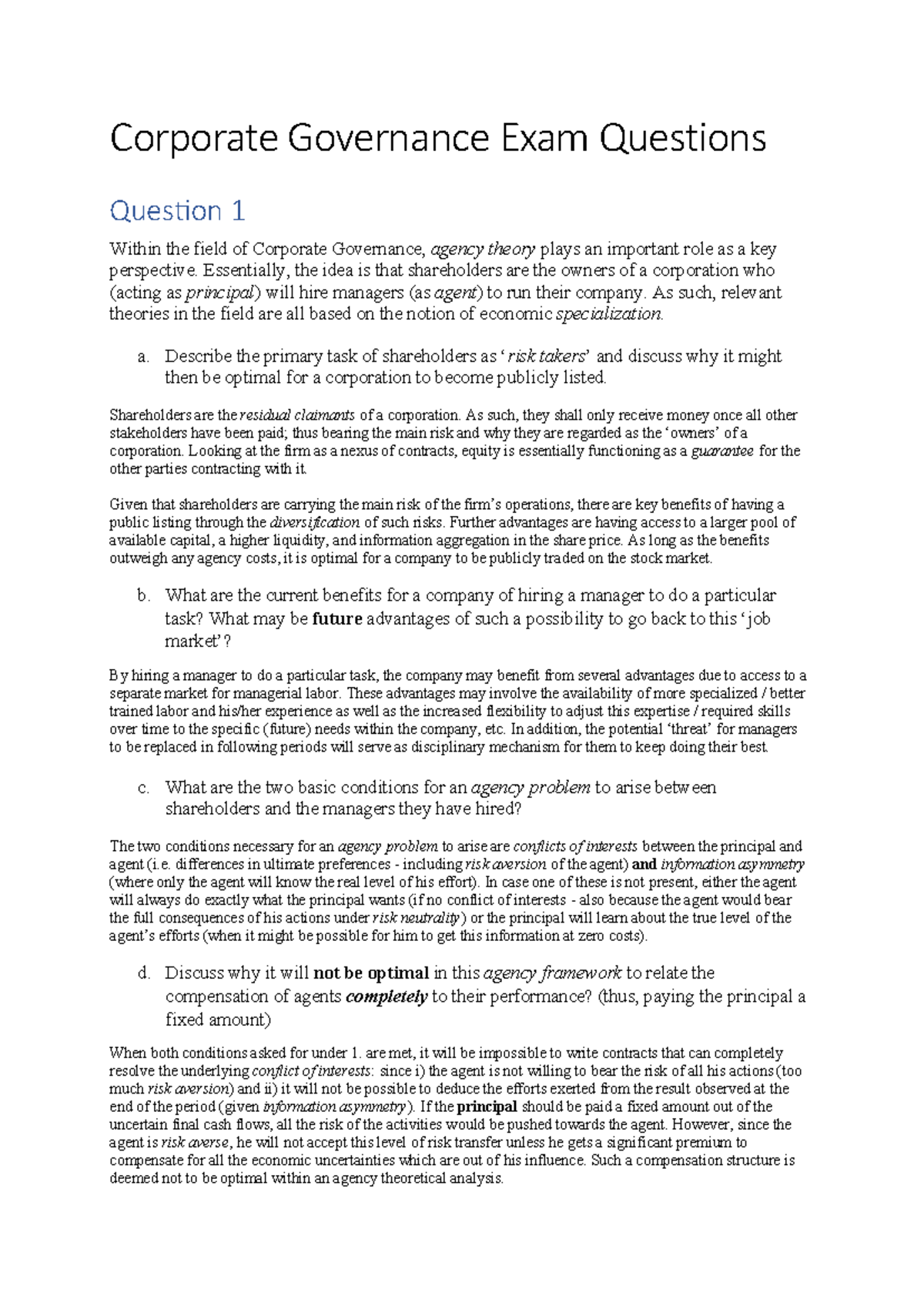 Corporate Governance Exam Questions - Corporate Governance Exam ...