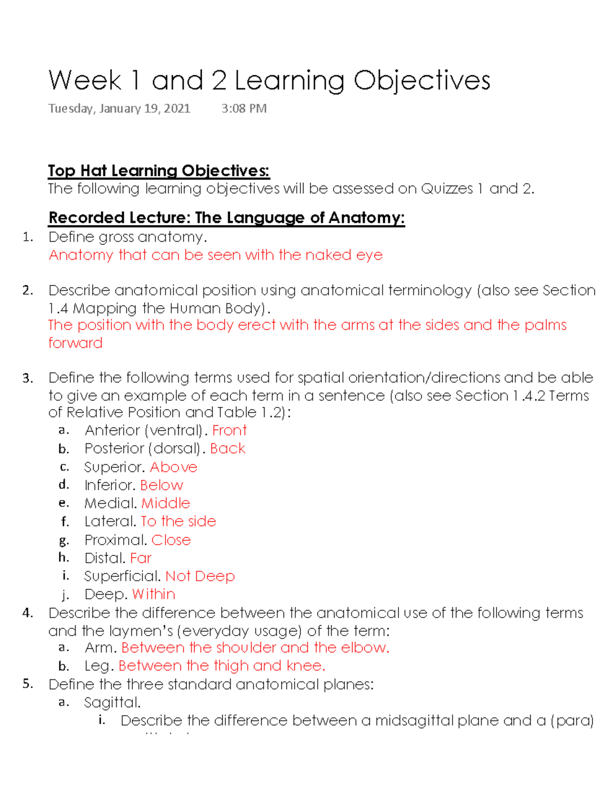 Week 1 and 2 Learning Objectives - Top Hat Learning Objectives: The ...