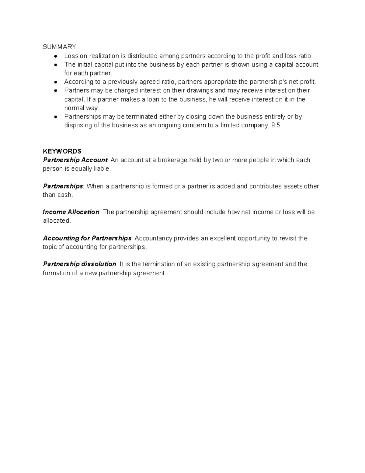 Summary and Keywords-partnership Accounts - SUMMARY Loss on realization ...