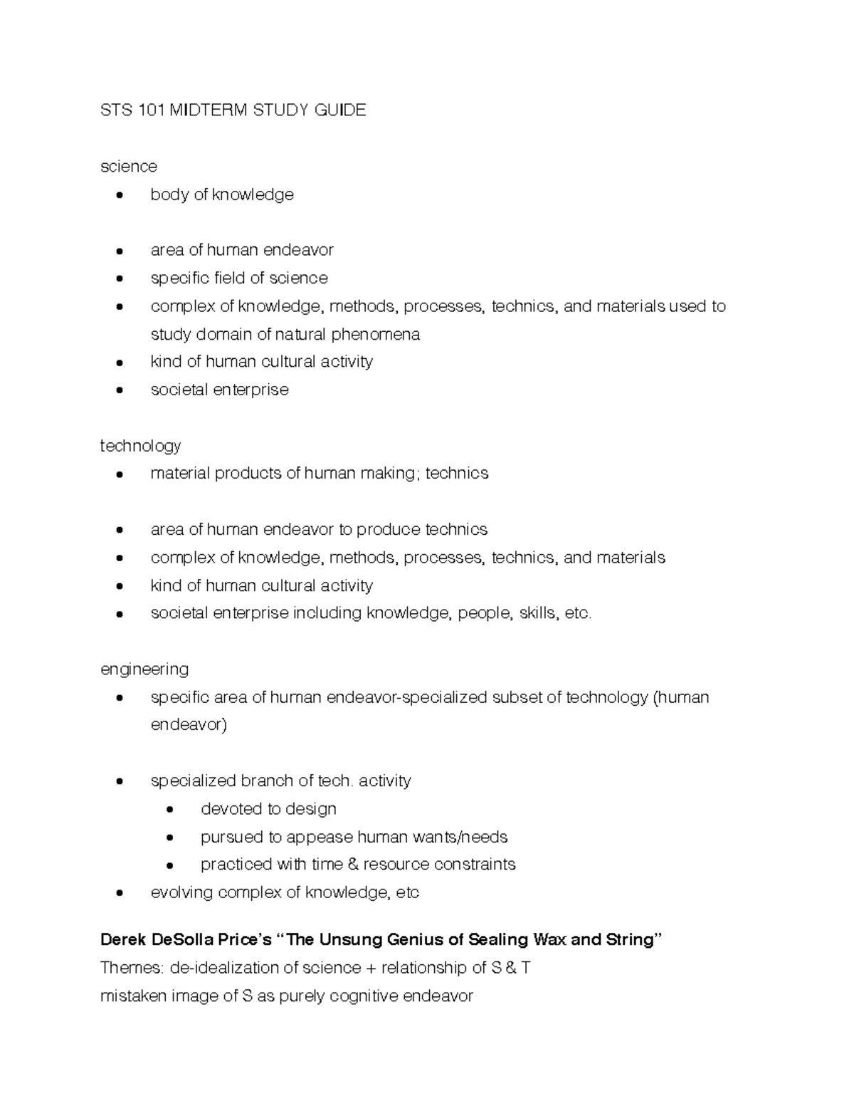 Sts101 4 - STS 101 study guide - STS 101 MIDTERM STUDY GUIDE science ...