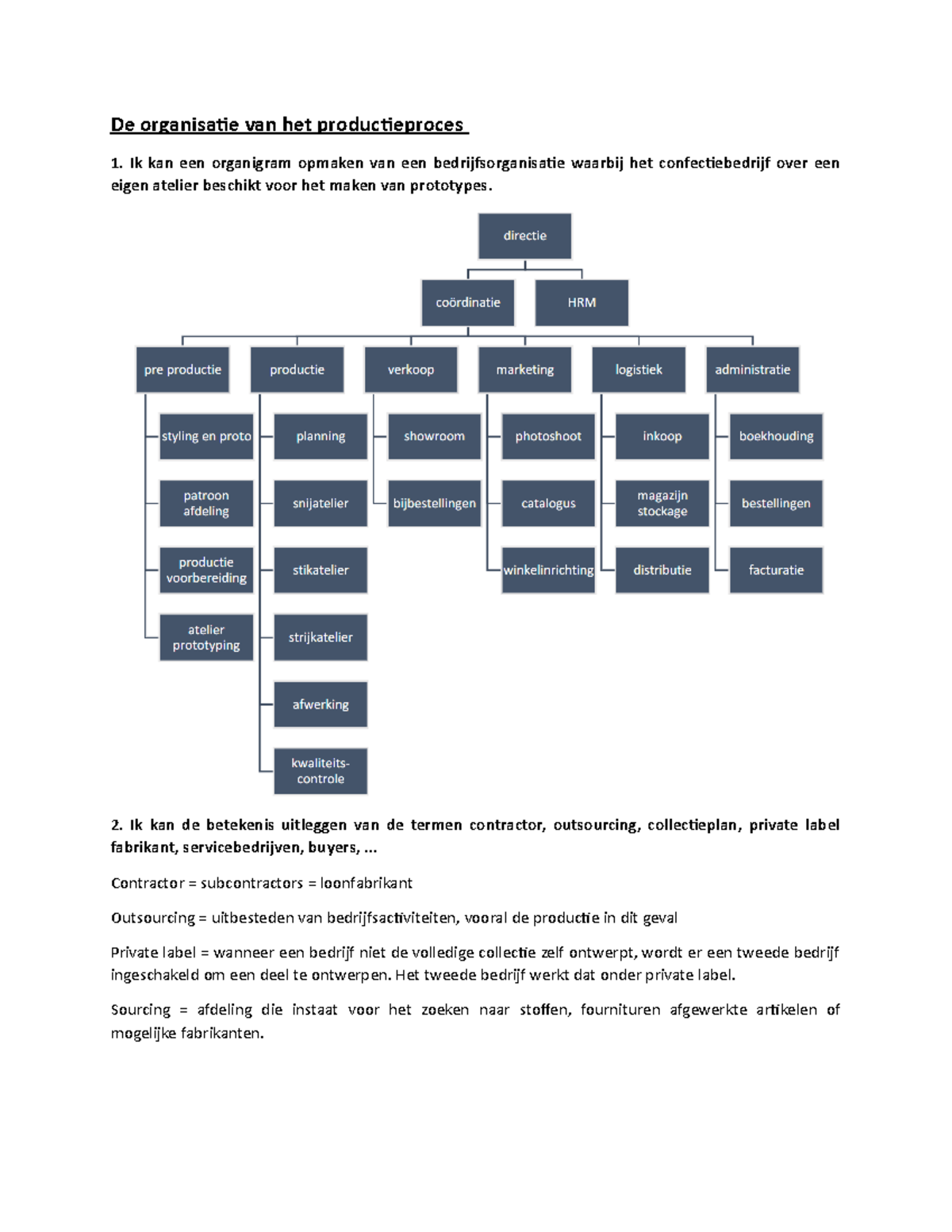 De organisatie van het productieproces - Ik kan een organigram opmaken ...