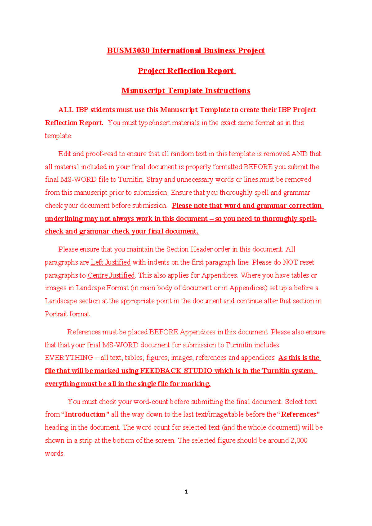 BUSM3030 IBP Project Reflection Report Manuscript Template - BUSM3030 International Business ...