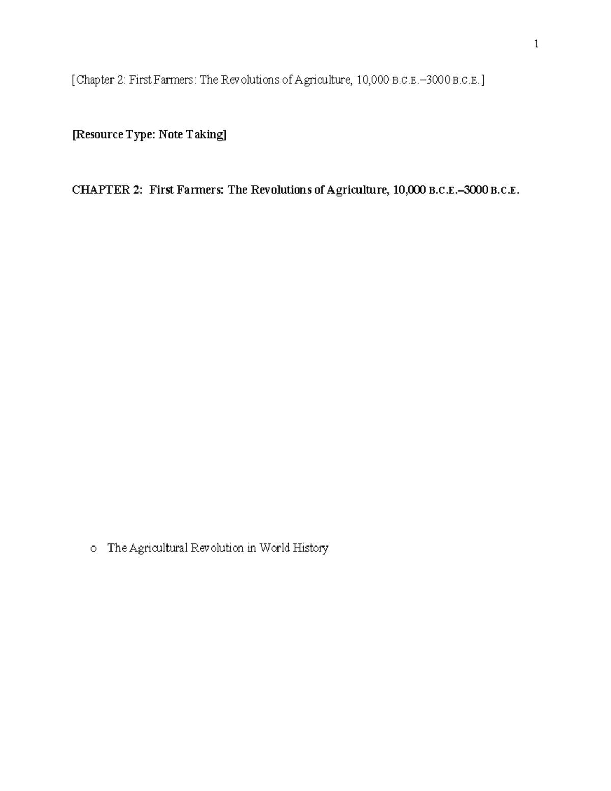 Strayerosgch 2notetaking - [Chapter 2: First Farmers: The Revolutions ...