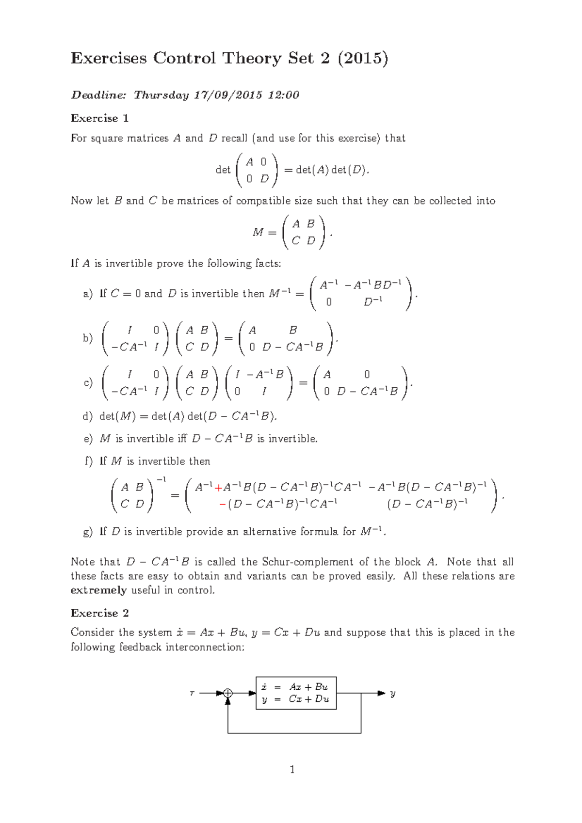 Control Theory - Assignments - Set2 - Exercises Control Theory Set 2 ...