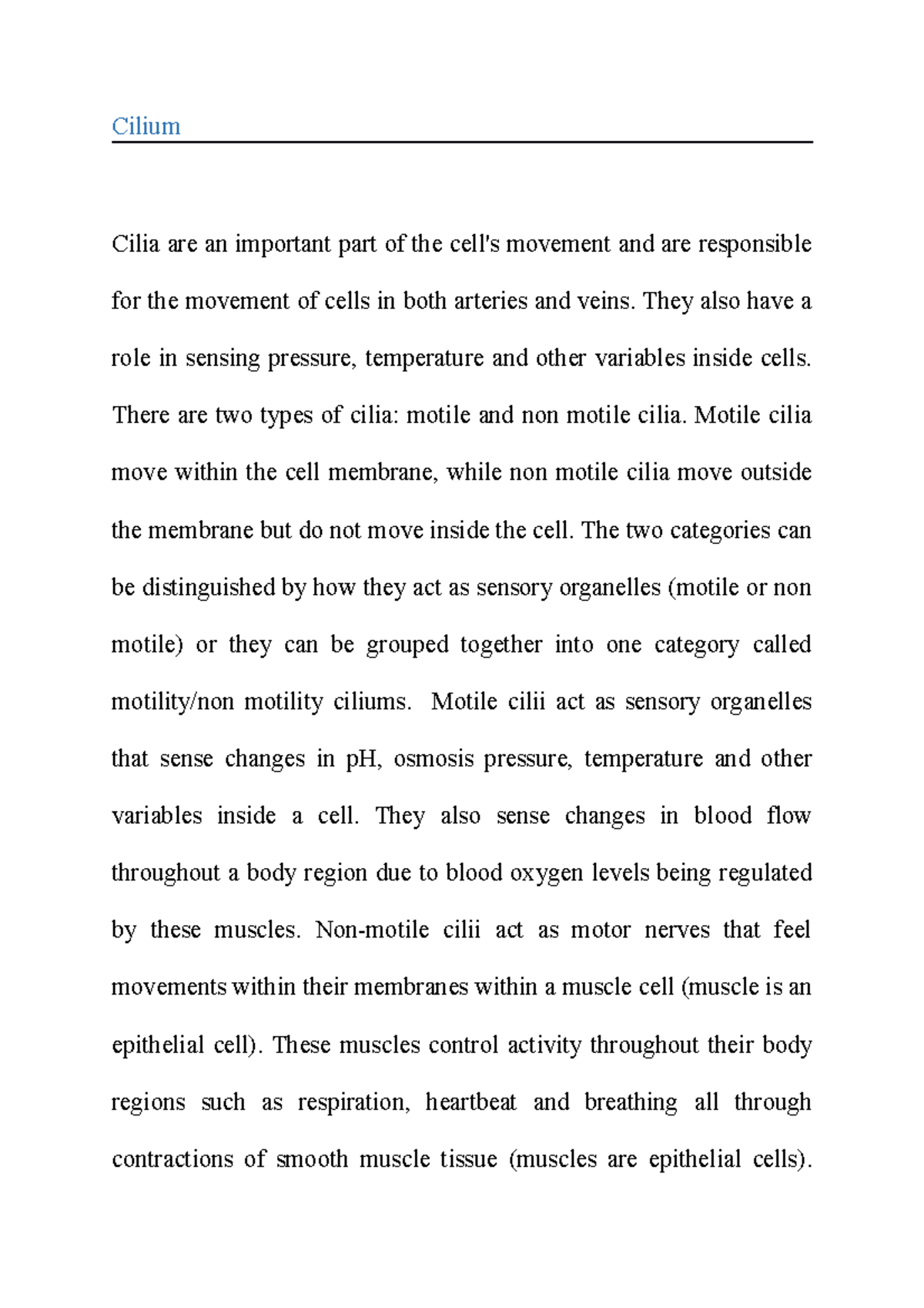 Cilium - kira medam - Cilium Cilia are an important part of the cell's ...