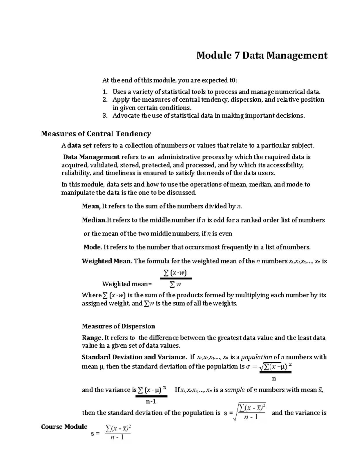 W8-9 Module 007 Data Management - BS Information Technology - Studocu