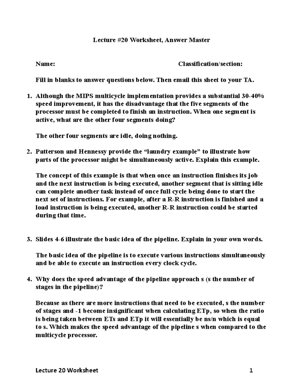 Lecture 20 Worksheet - Lecture #20 Worksheet, Answer Master Name ...