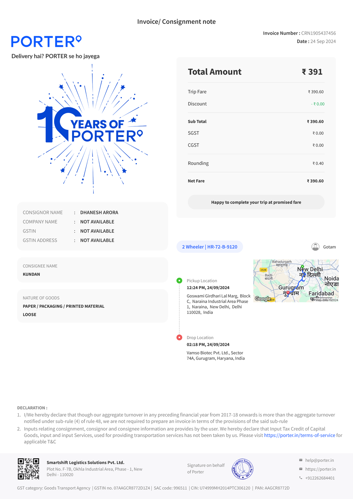 Porter invoice - Need download - Invoice/ onCisngenm nome CONSIGNOR N ...